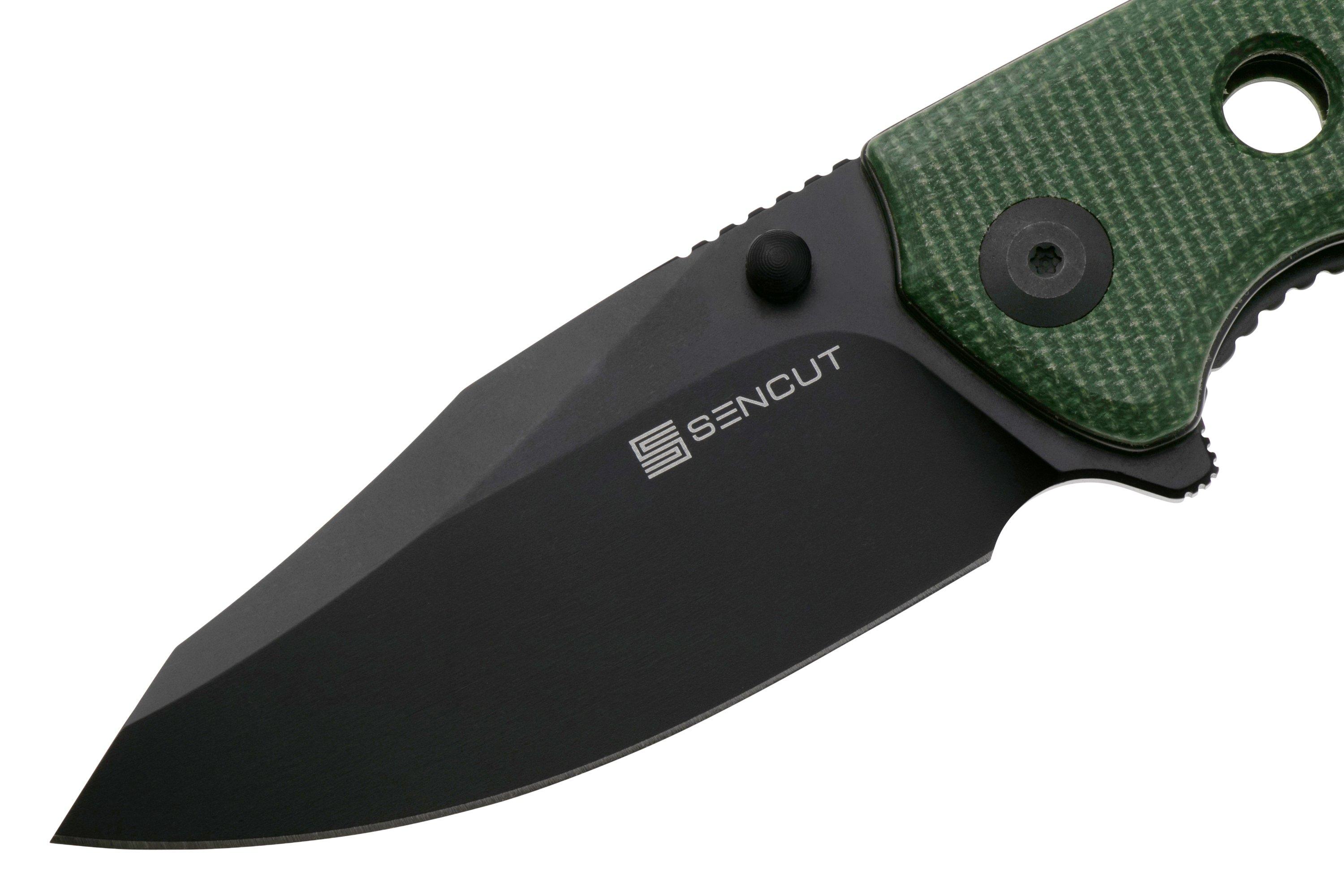 Sencut Excalis S23068-3 Black 9Cr18MoV, Green Canvas Micarta zakmes ...