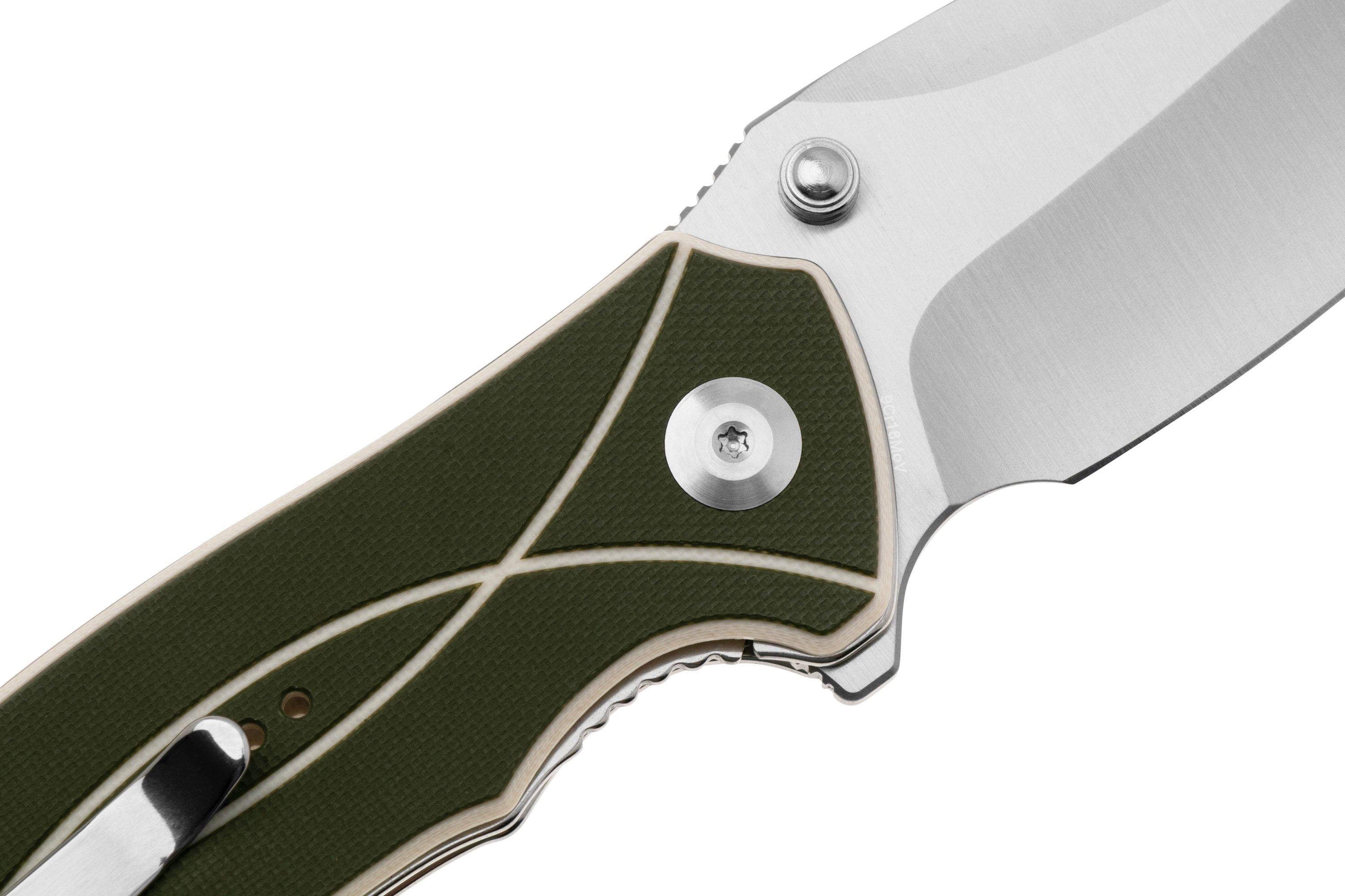 Sencut Hyrax S23097-2 Satin 9Cr18MoV, Green Ivory Line G10 pocket knife ...
