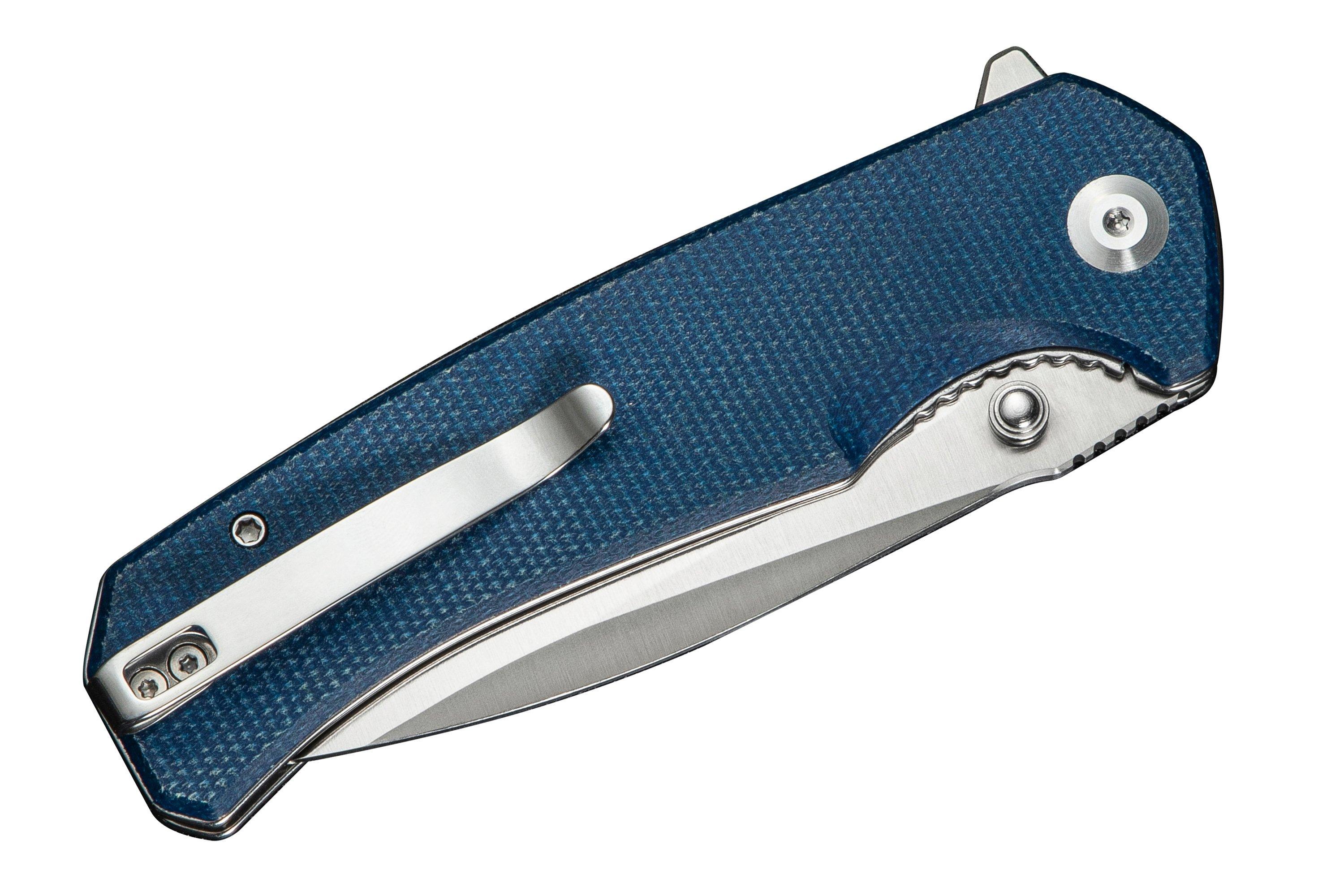 SENCUT Skarnax S24025-3 Satin 9Cr18MoV, Blue Canvas Micarta, pocket ...