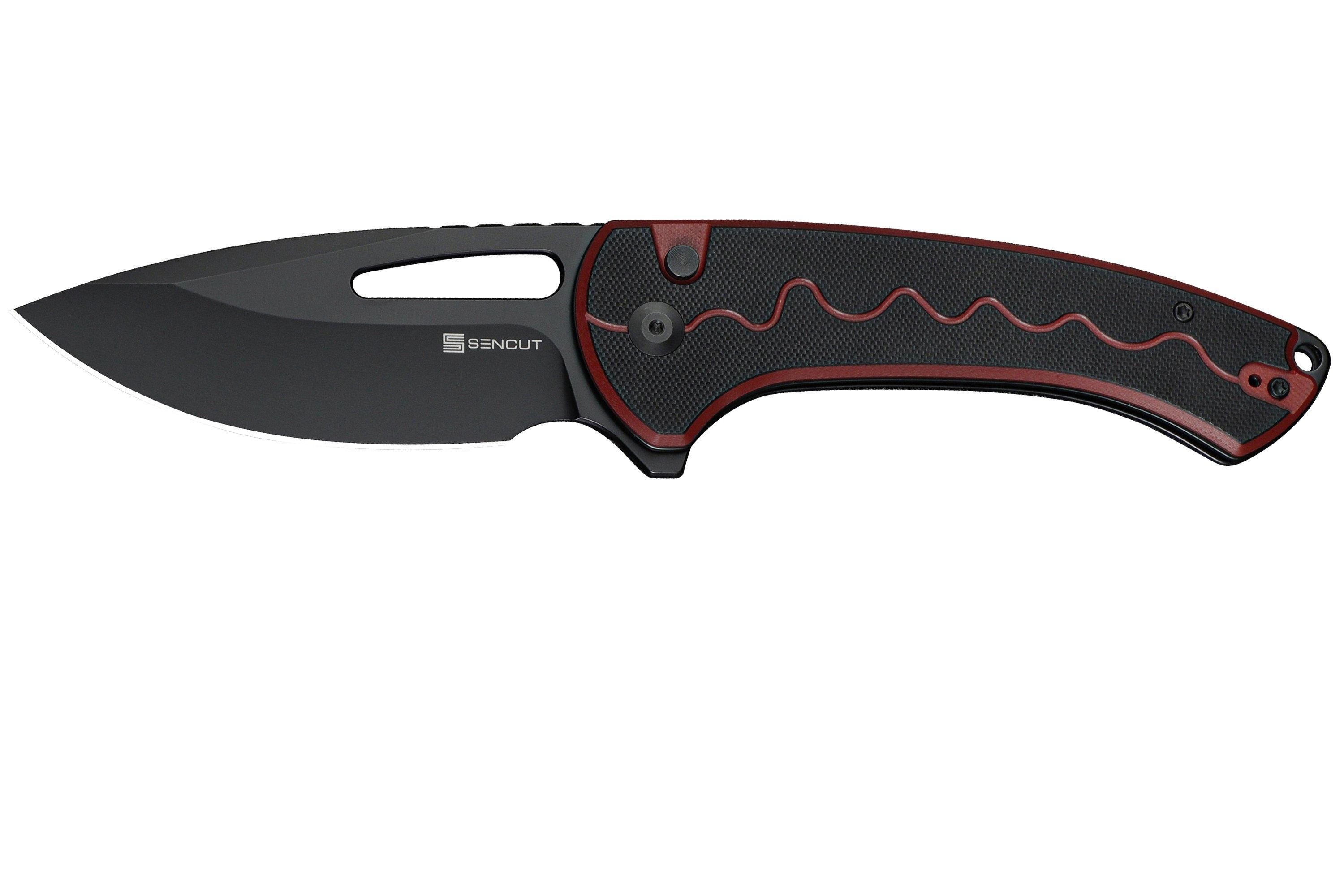 SENCUT Squiggy S24082A-3 Black Coating, Black/Burgundy G10, pocket ...