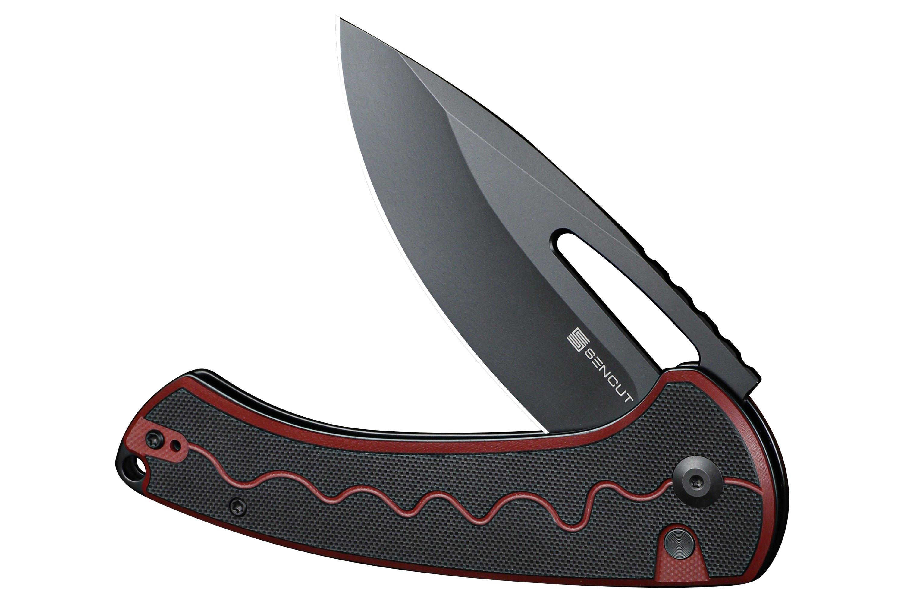 SENCUT Squiggy S24082A-3 Black Coating, Black/Burgundy G10, pocket ...
