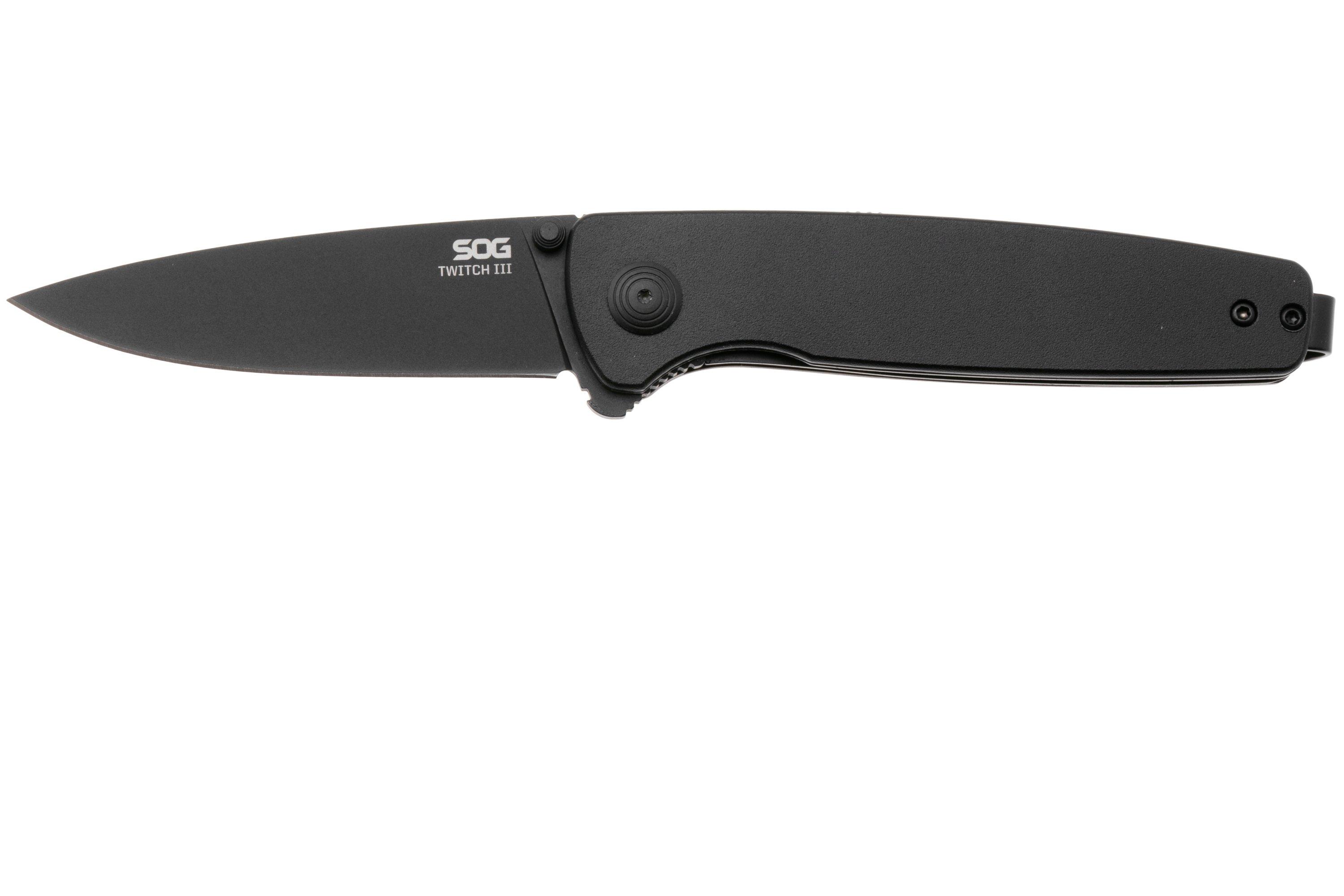 SOG Twitch III 11-15-01-43, Black 154CM, Blackout Aluminum pocket knife ...