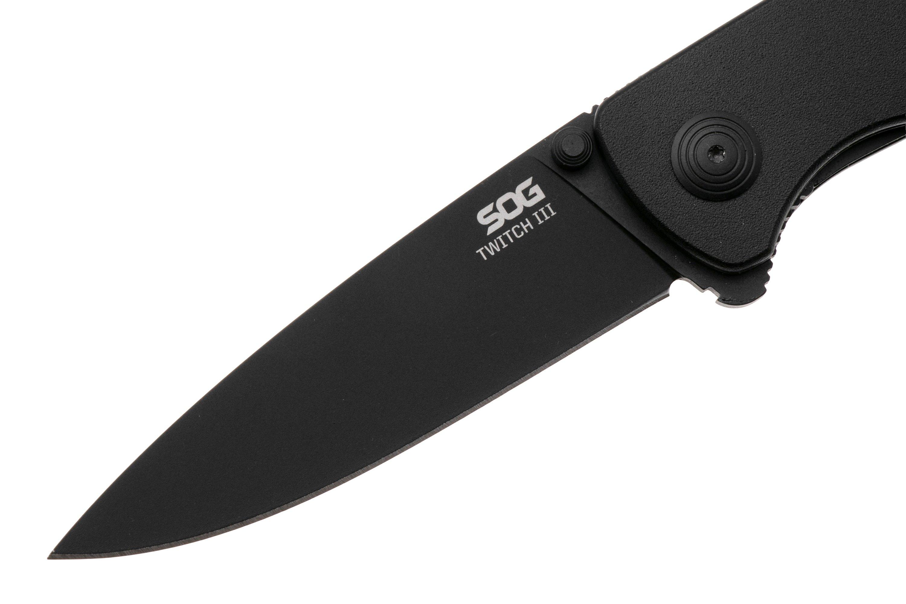 SOG Twitch III 11-15-01-43, Black 154CM, Blackout Aluminum pocket knife ...