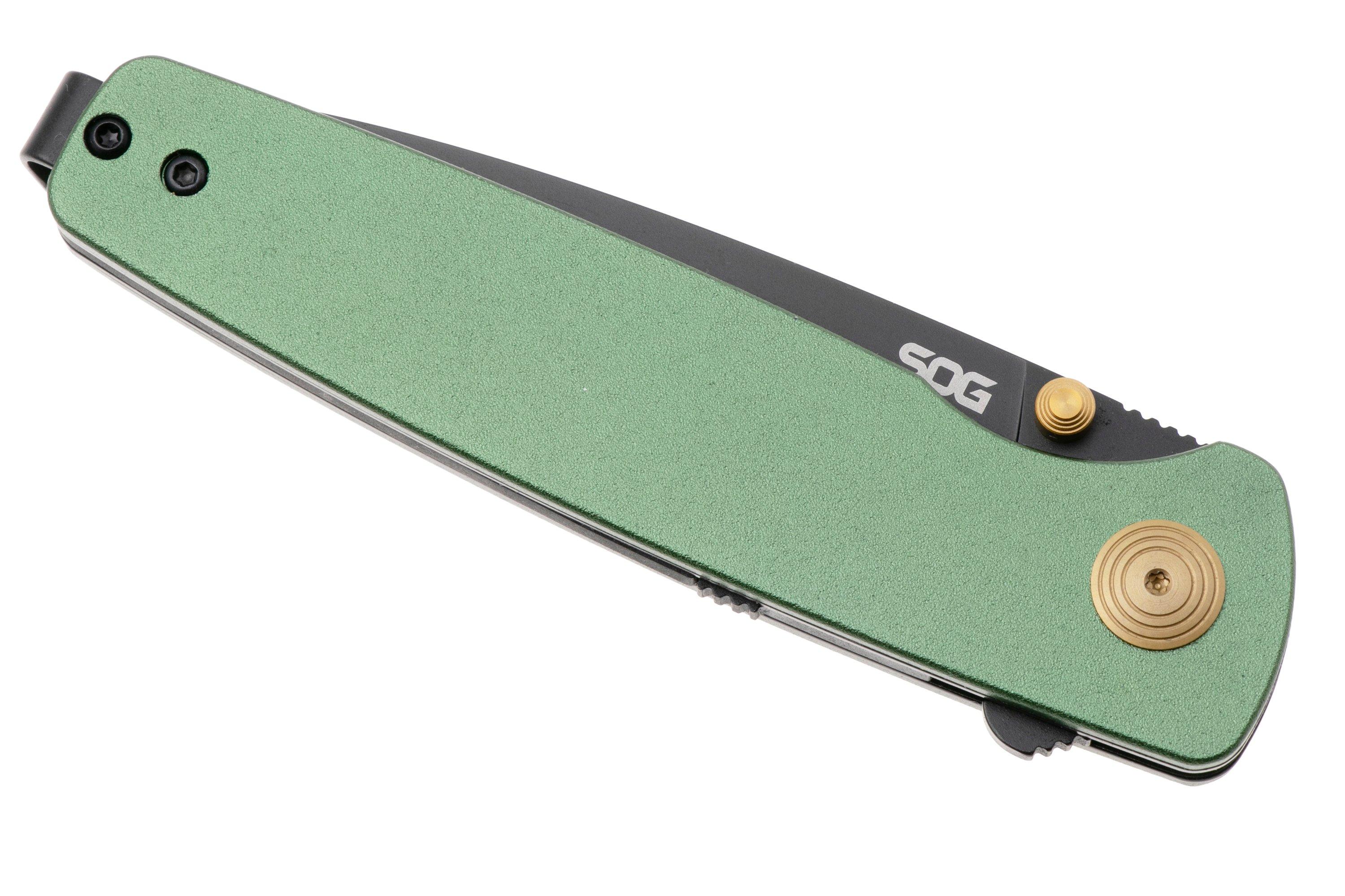 SOG Twitch III 11-15-04-43, Black 154CM, Forest Green Aluminum, Gold ...