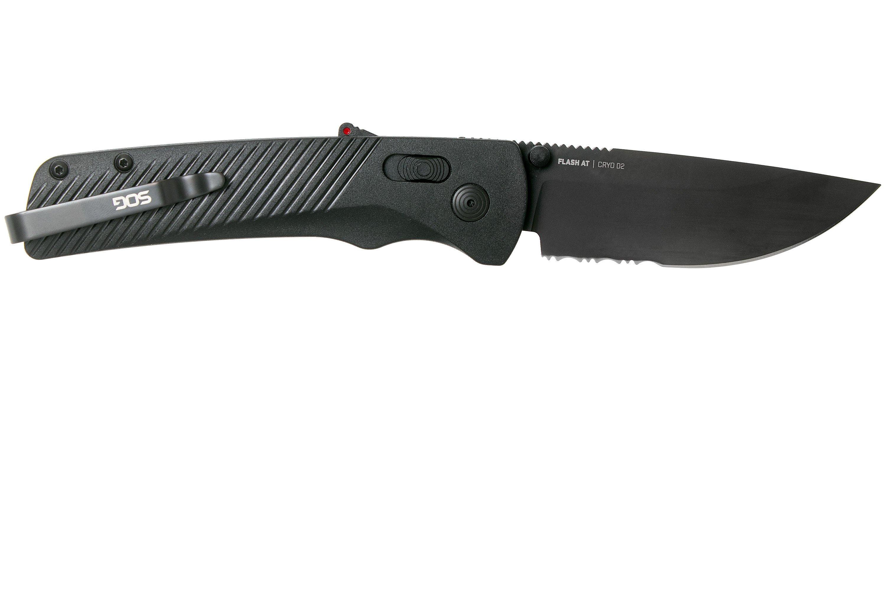 SOG Flash AT Blackout Serrated 11-18-02-57 pocket knife ...