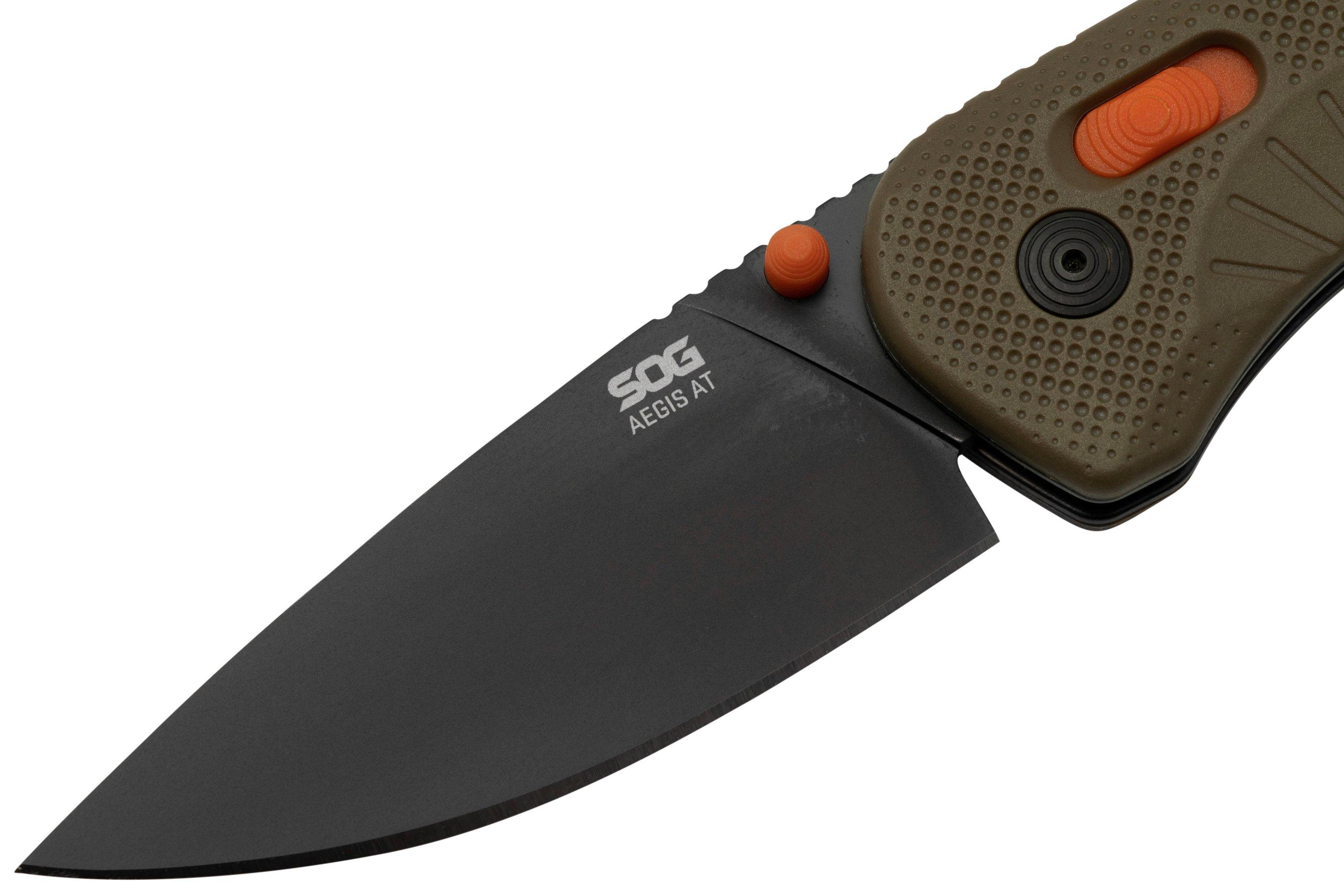SOG Aegis AT 11-41-06-41 Tan and Blaze, pocket knife | Advantageously ...