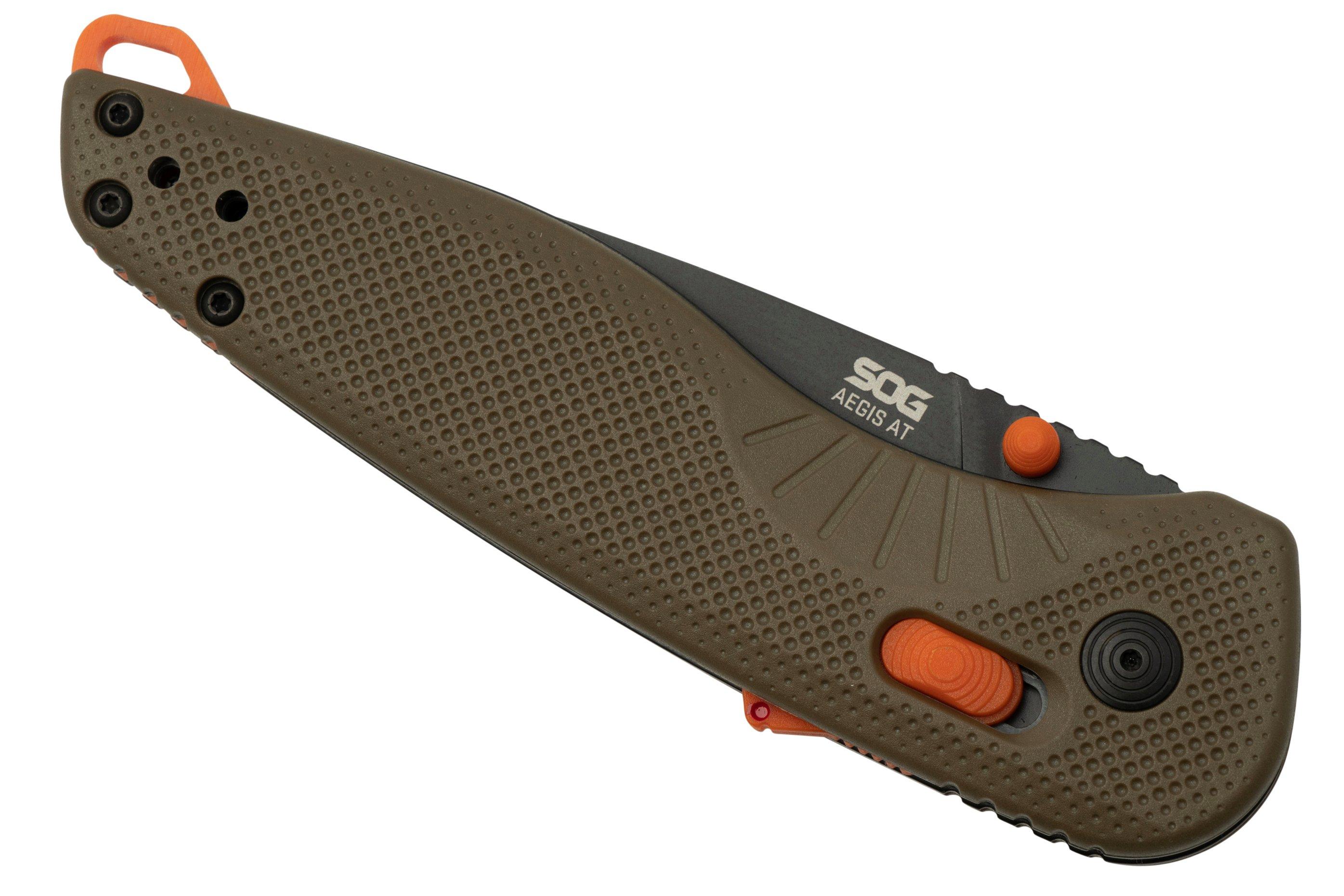 SOG Aegis AT 11-41-06-41 Tan and Blaze, pocket knife | Advantageously ...