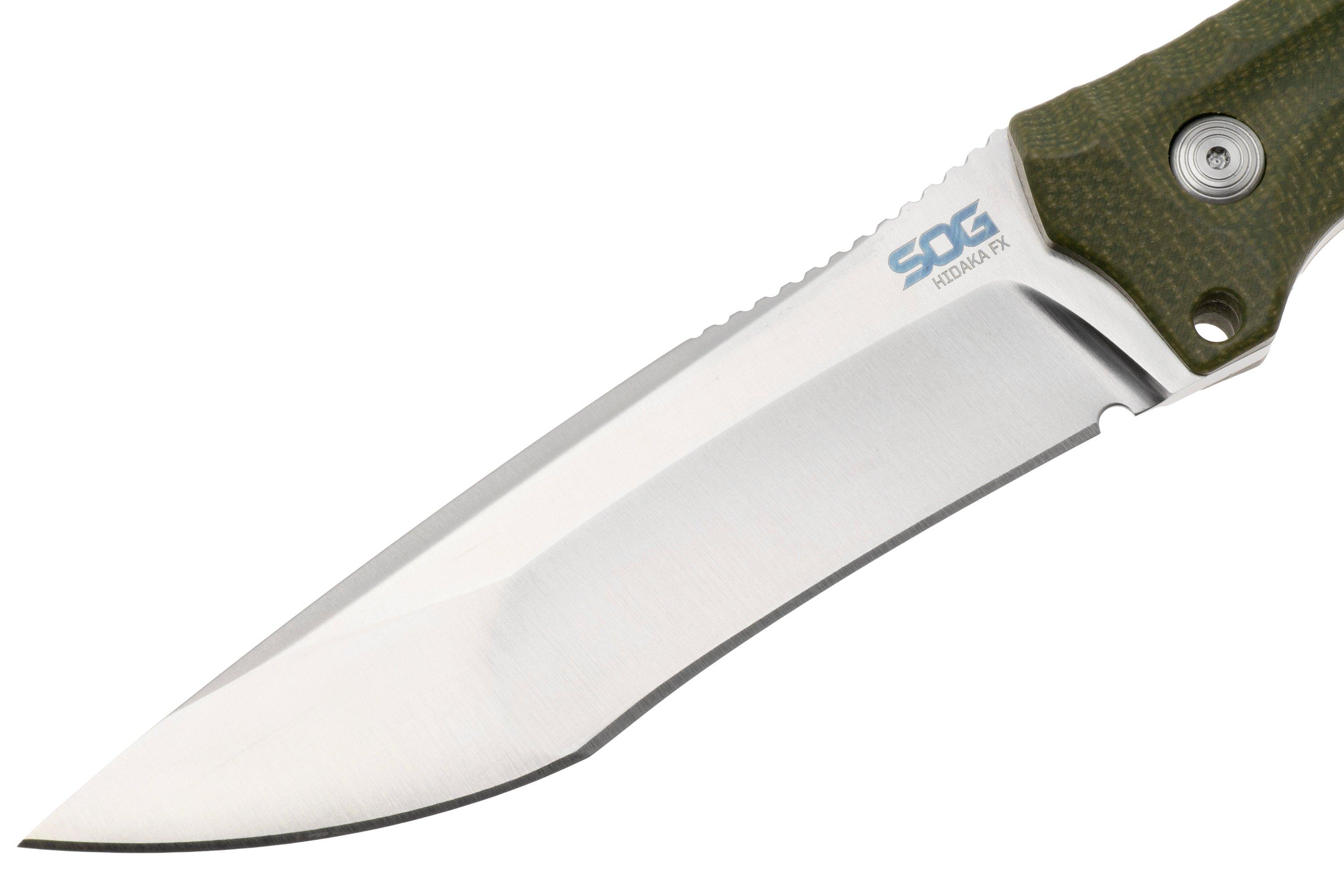 SOG Hidaka FX 17-27-01-57 Satin CPM 3V, Green Micarta faca fixa, Kiku ...