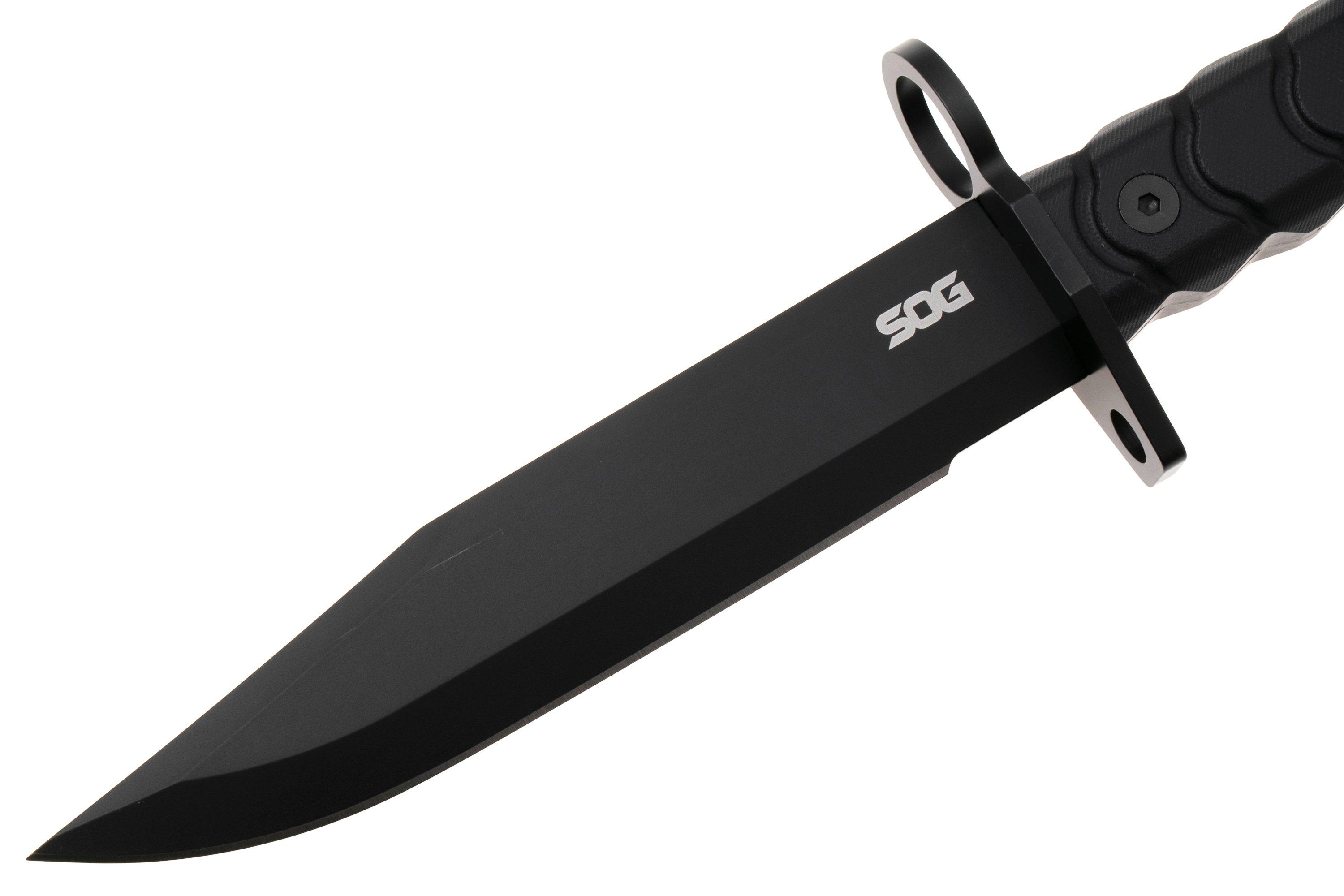 SOG BAR15T BY1004-BX, Black PVD AUS-8 Clippoint, Black G10 fixed knife ...