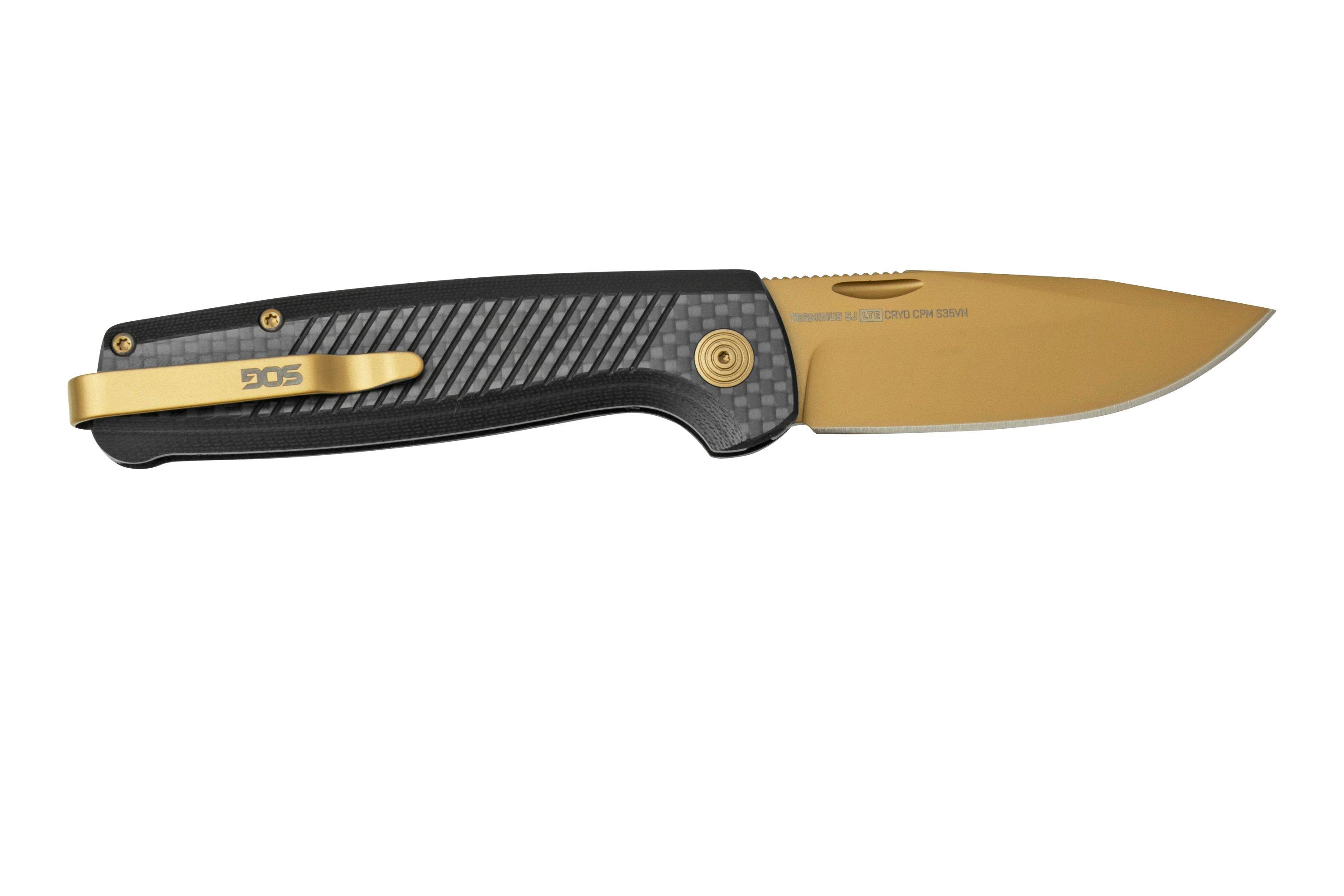 SOG Terminus SJ LTE Carbon Gold TM1007-BX slipjoint pocket knife ...