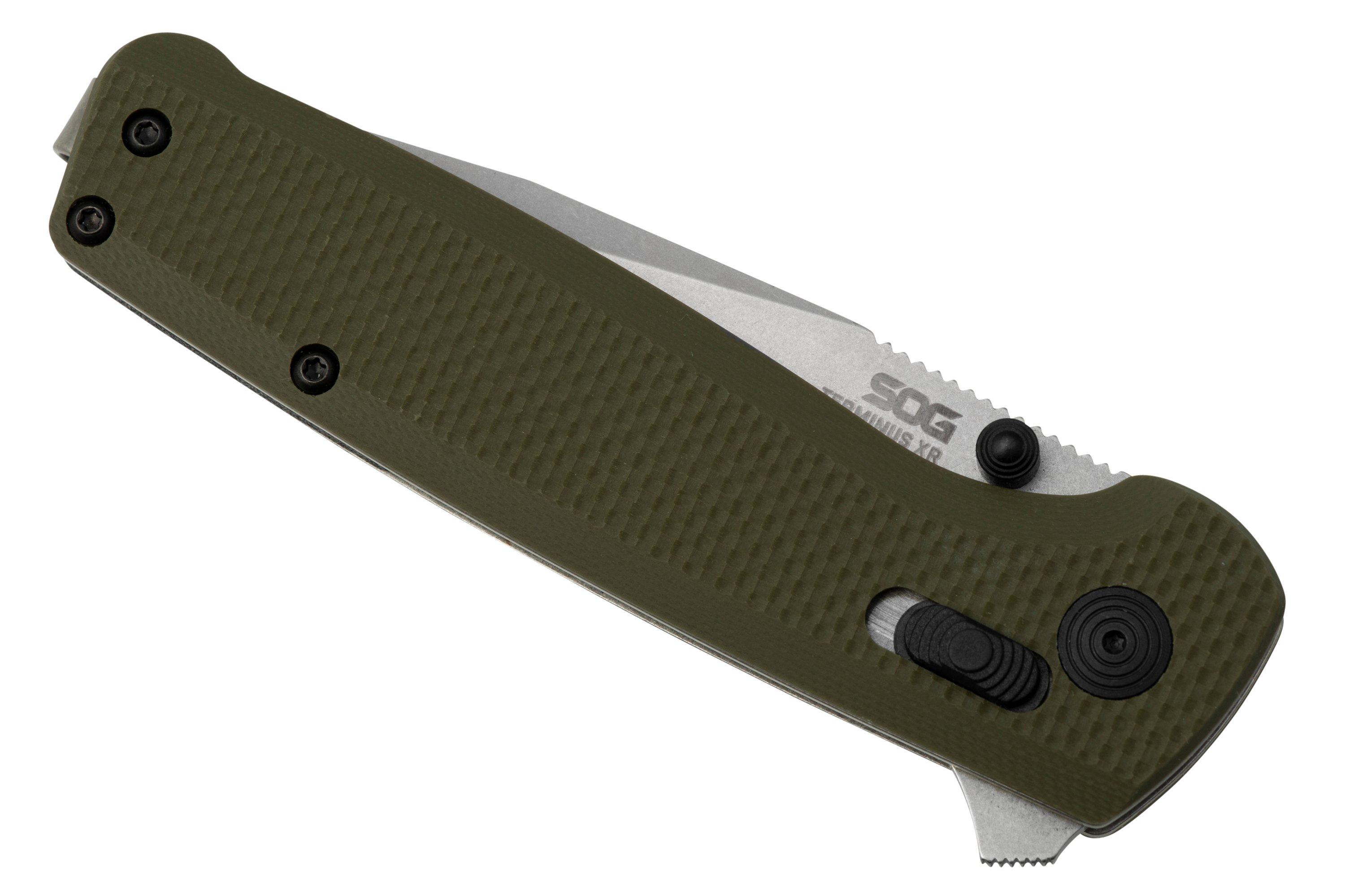 SOG Terminus XR OD Green G10, TM1022 pocket knife | Advantageously ...