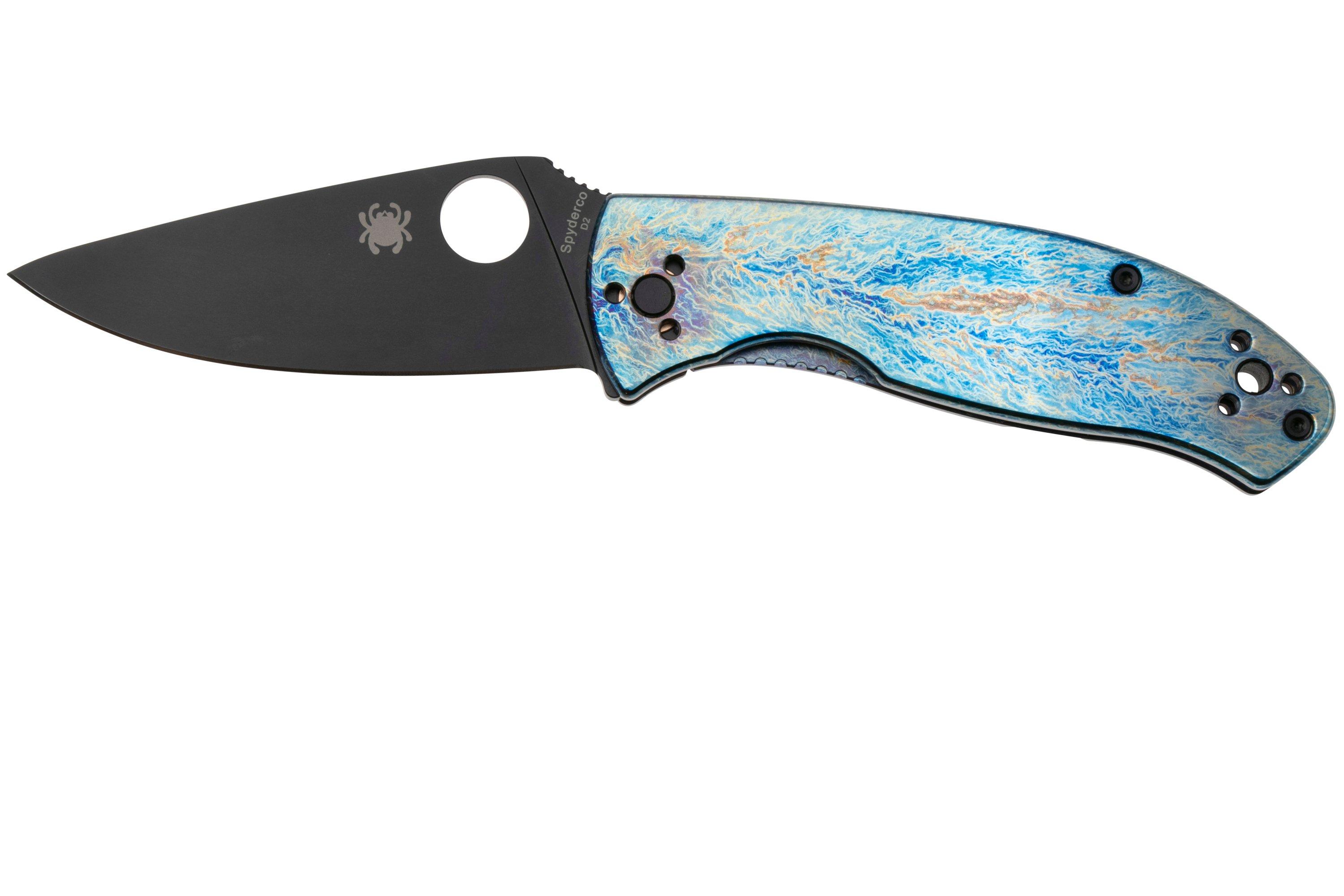 Spyderco Tenacious, Black D2, C122TIBLBKD2P Blue Flamed Titanium ...