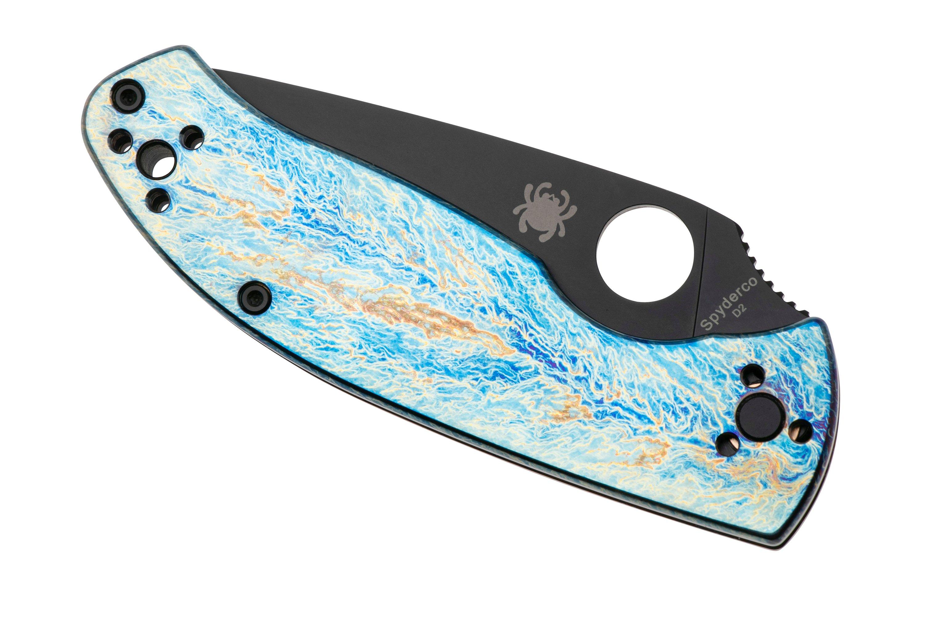 Spyderco Tenacious, Black D2, C122TIBLBKD2P Blue Flamed Titanium ...