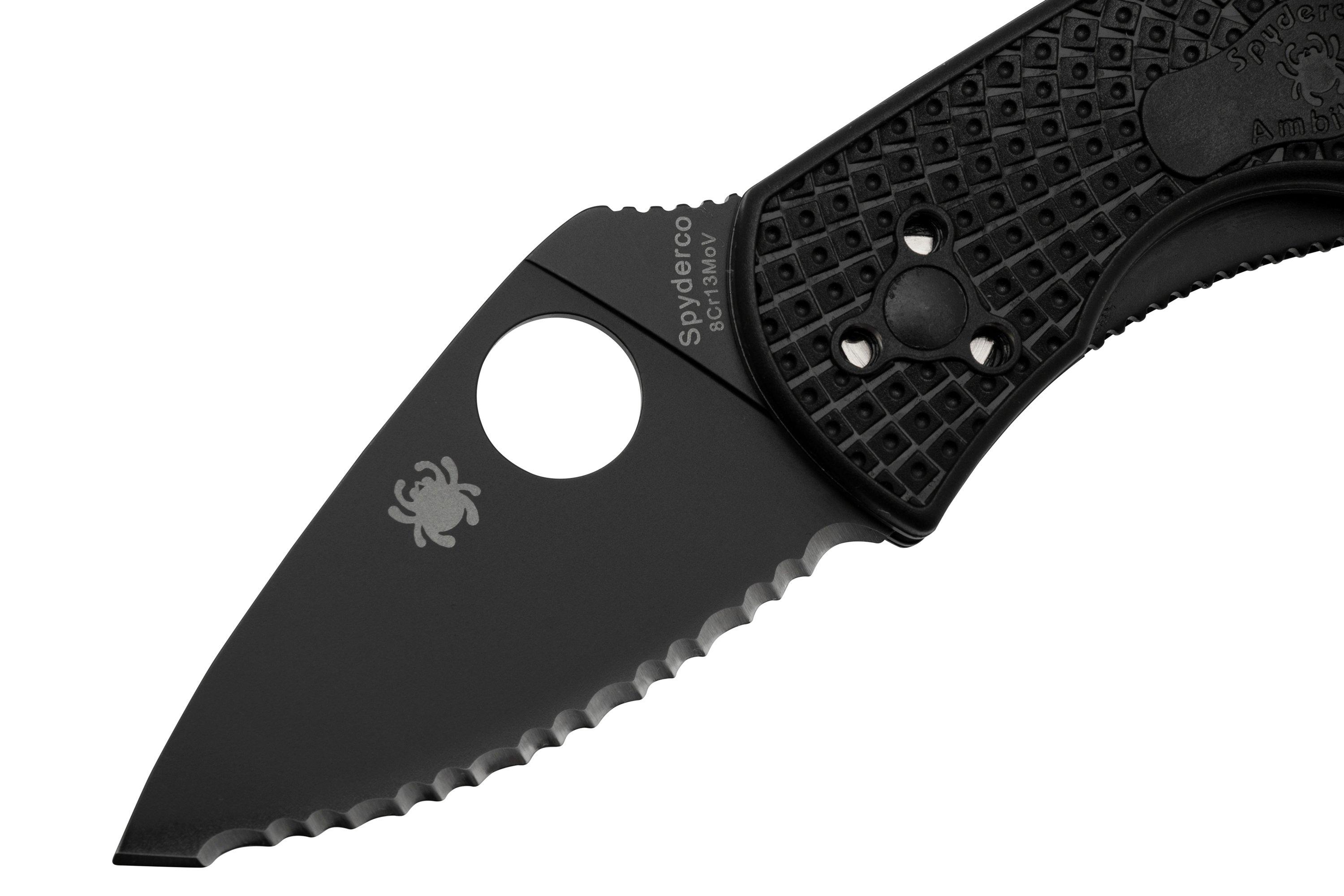 Spyderco Ambitious Lightweight Black C148SBBK serrated pocket knife ...