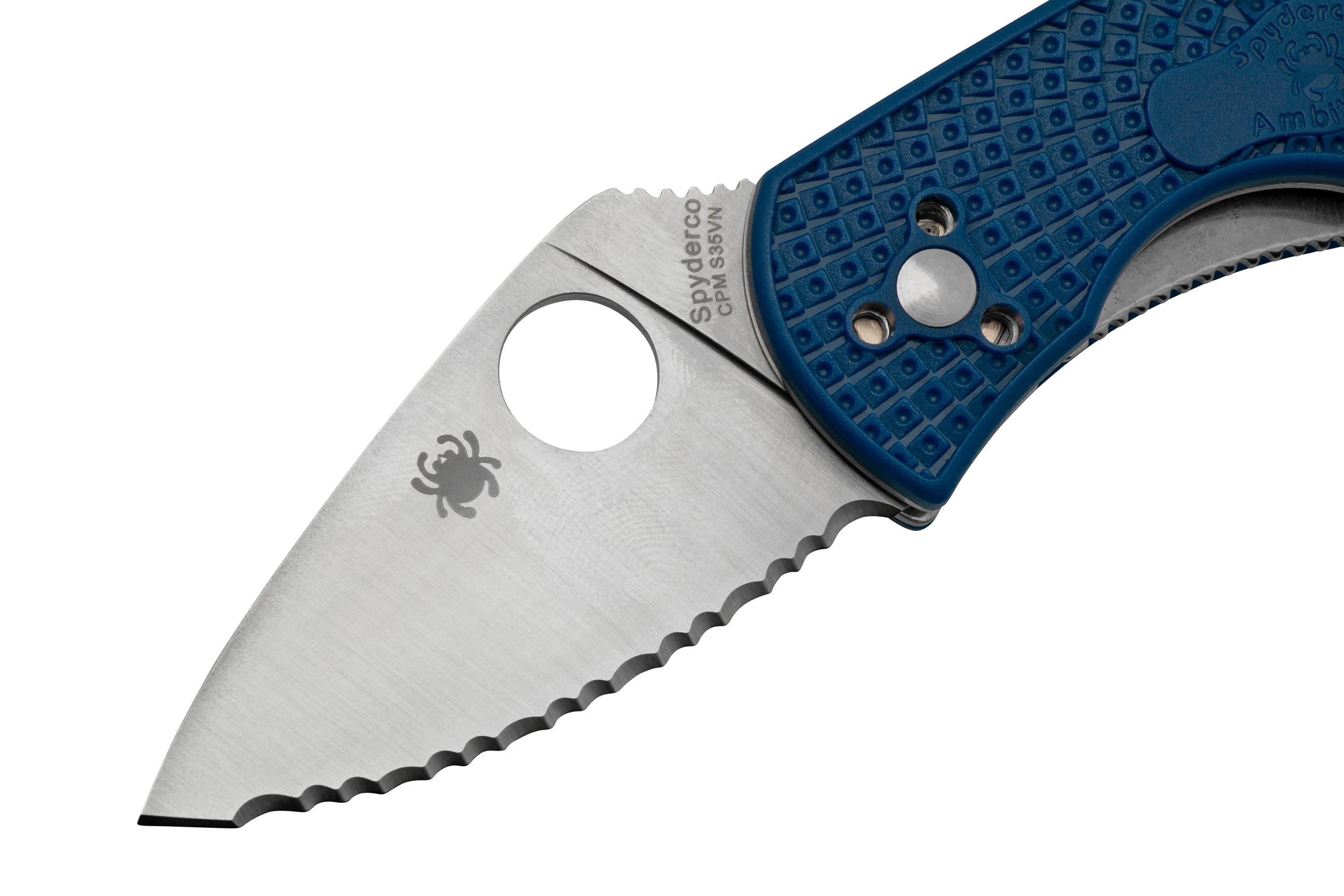 Spyderco Ambitious Lightweight S35VN Blue C148SBL serrated pocket knife ...