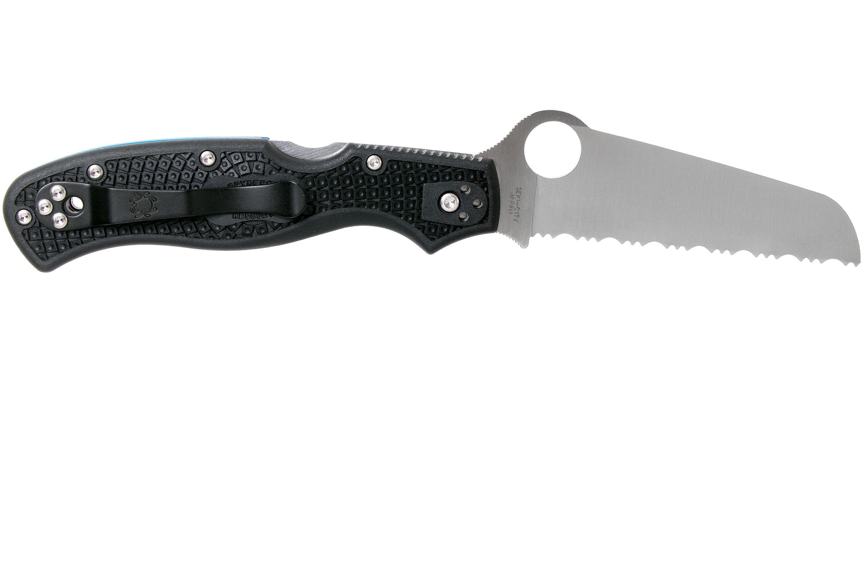 Spyderco Rescue 3 Thin Blue Line C14FSBKBL3 serrated rescue knife ...