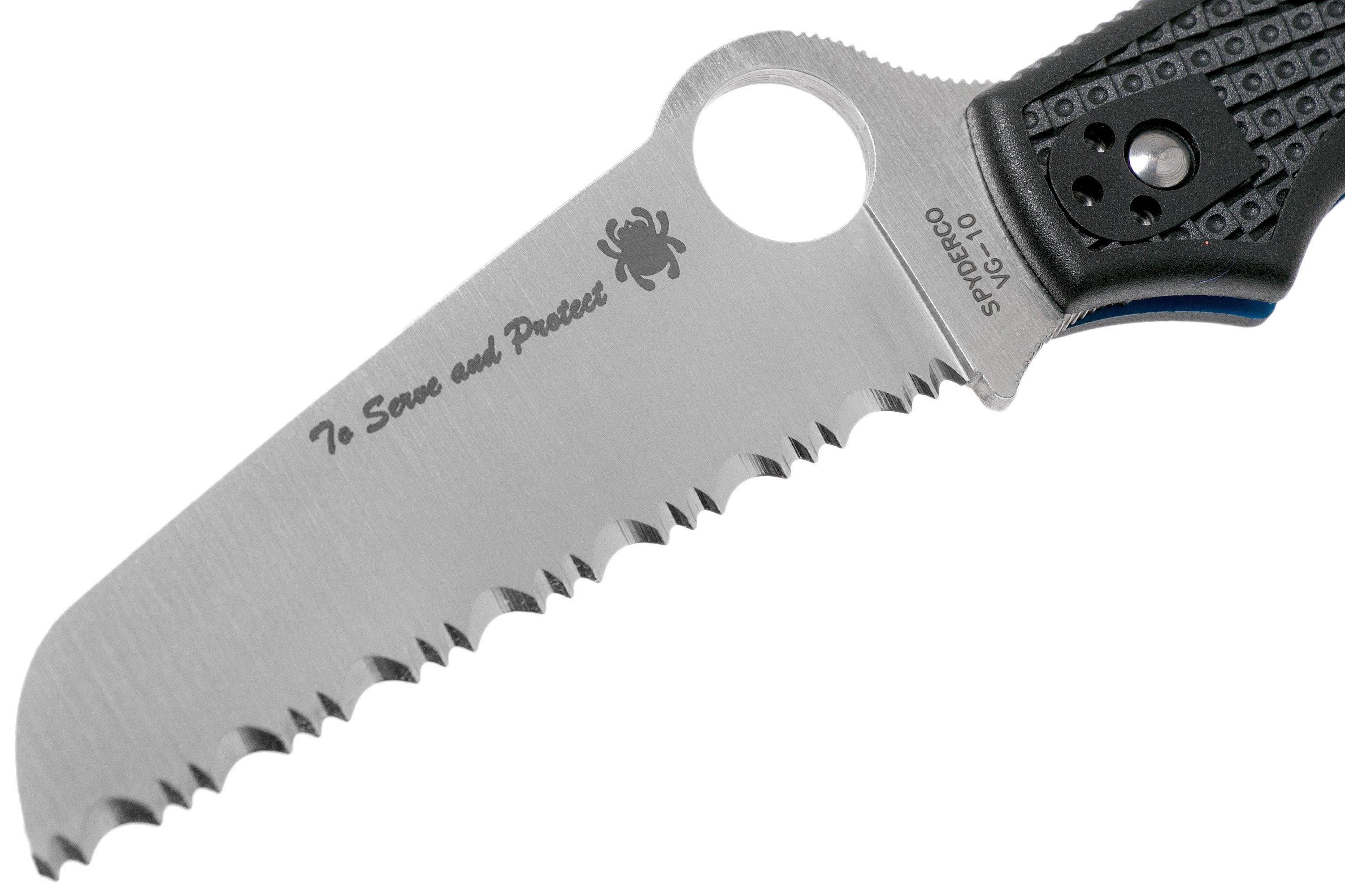 Spyderco Rescue 3 Thin Blue Line C14FSBKBL3 serrated rescue knife ...