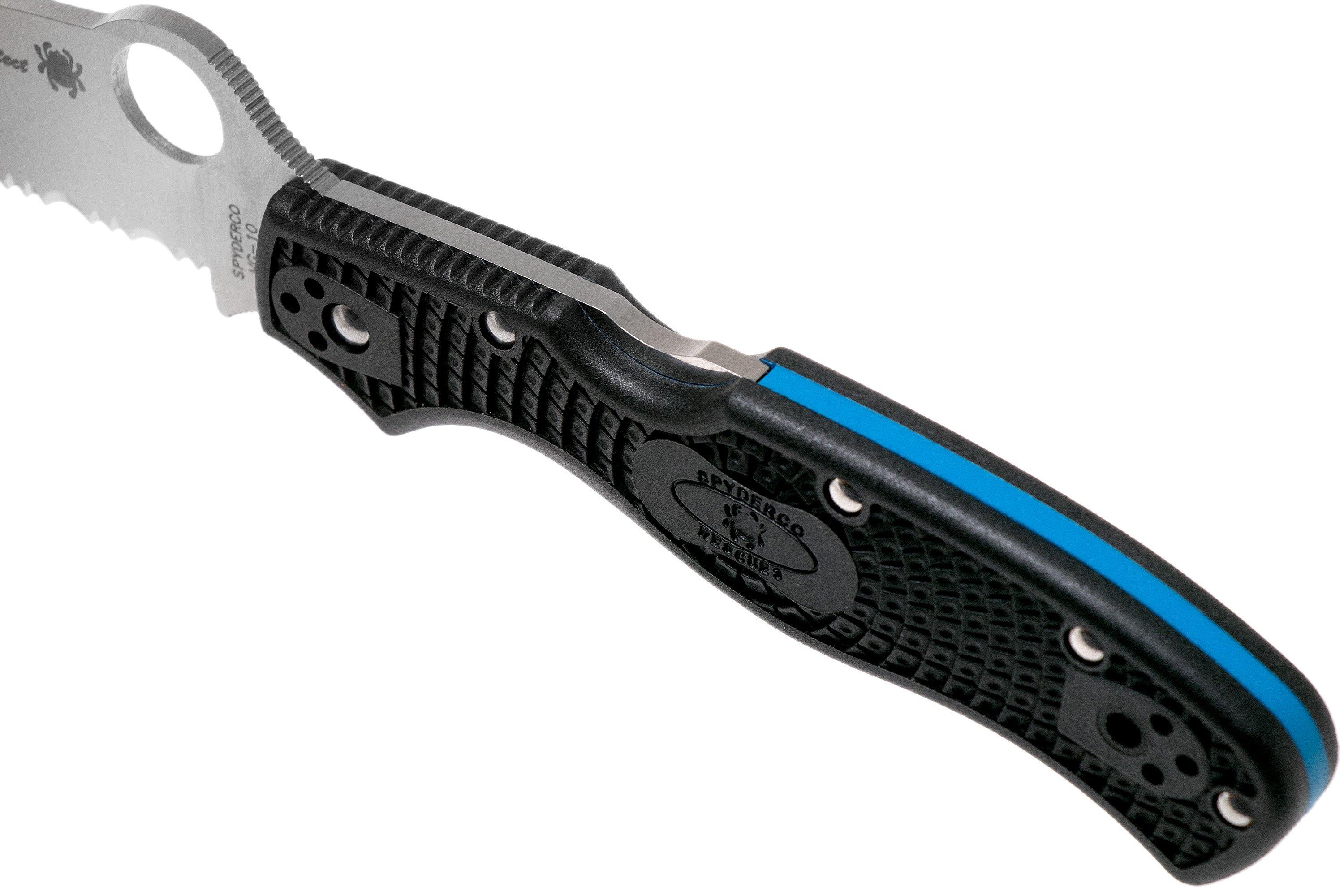 Spyderco Rescue 3 Thin Blue Line C14FSBKBL3 serrated rescue knife ...