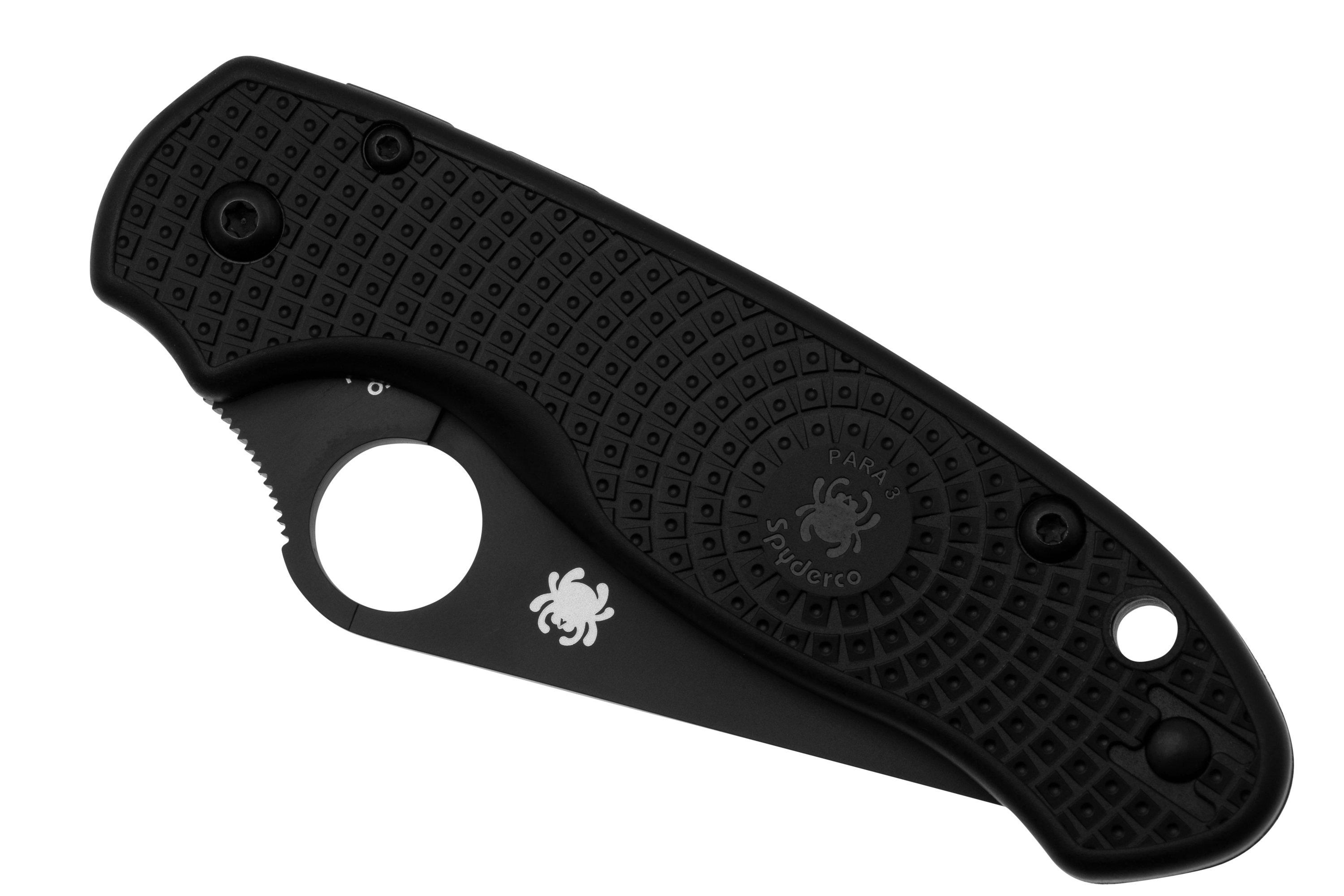 Spyderco Para 3 Lightweight Black C223SBBK Black FRN, serrated pocket ...