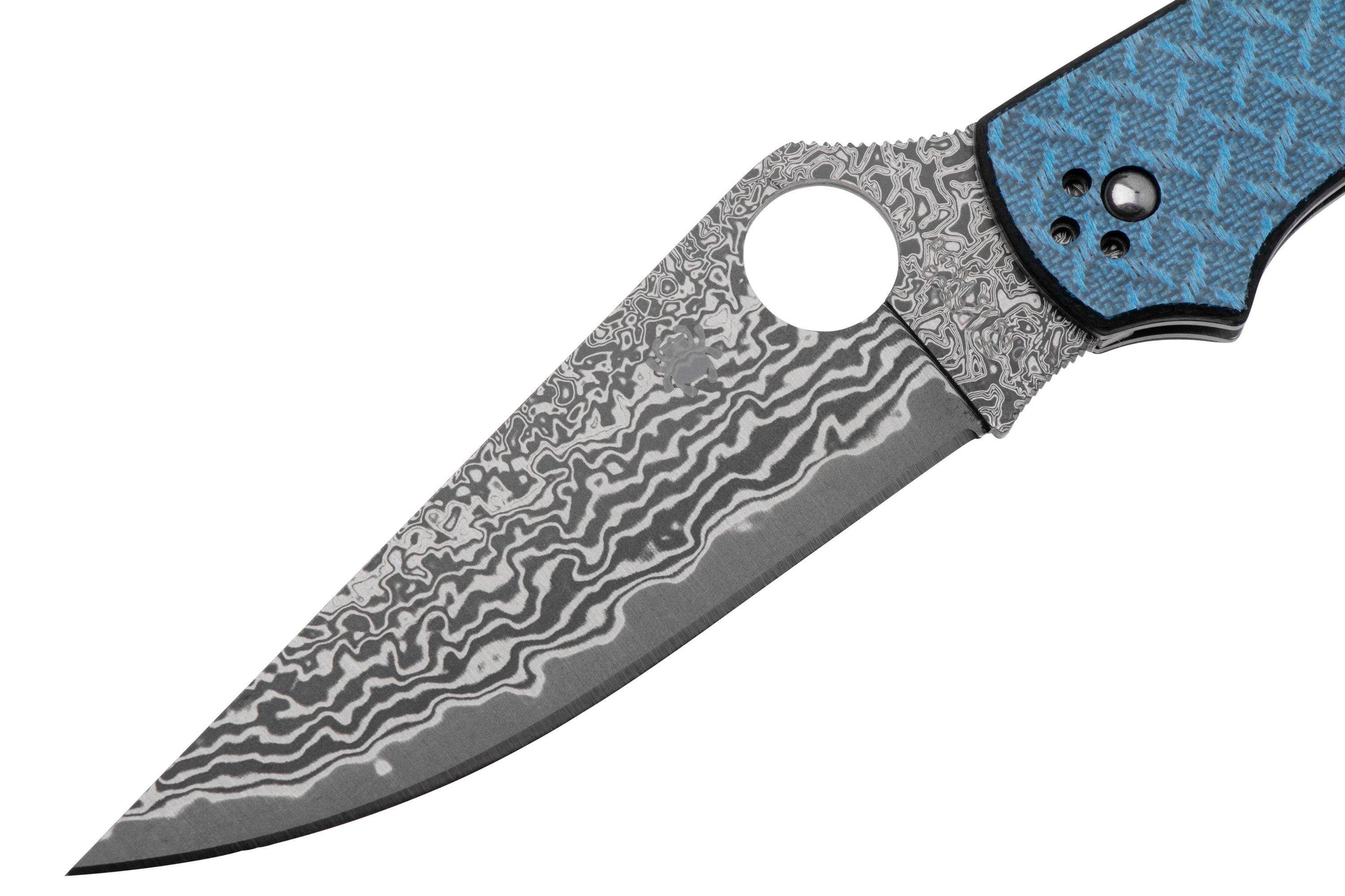Spyderco Stretch 2 XL C258GFBLP Damascus, Blue Nishijin Glass Fiber ...