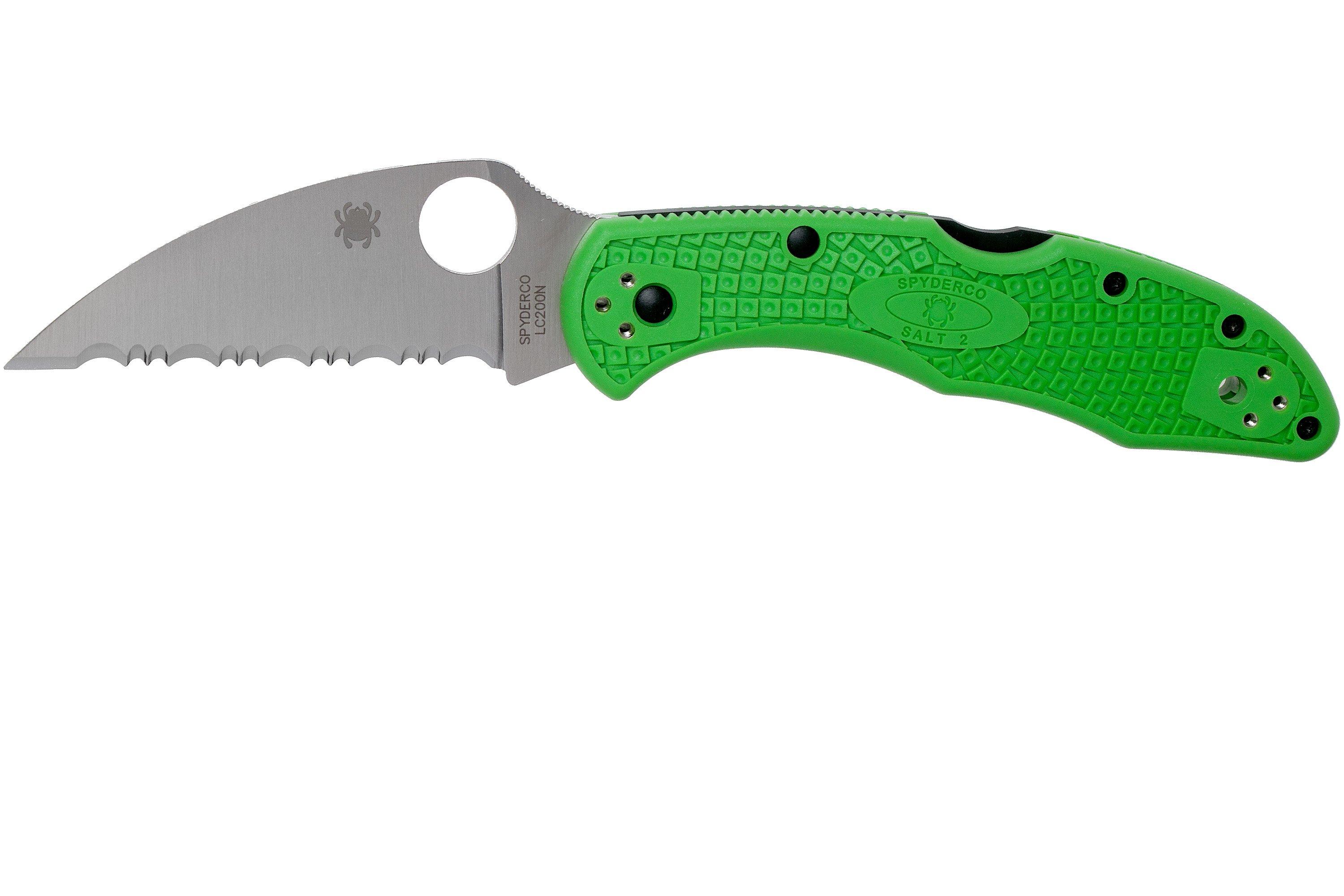 Spyderco Salt 2 Green Wharncliffe LC200N C88FSWCGR2 serrated pocket ...