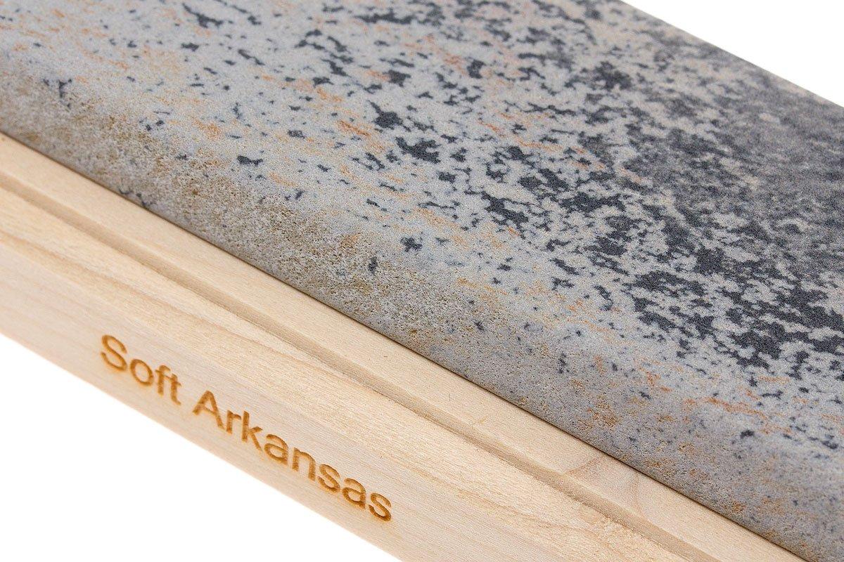 Arkansas natural sharpening stone on a base, Soft Arkansas