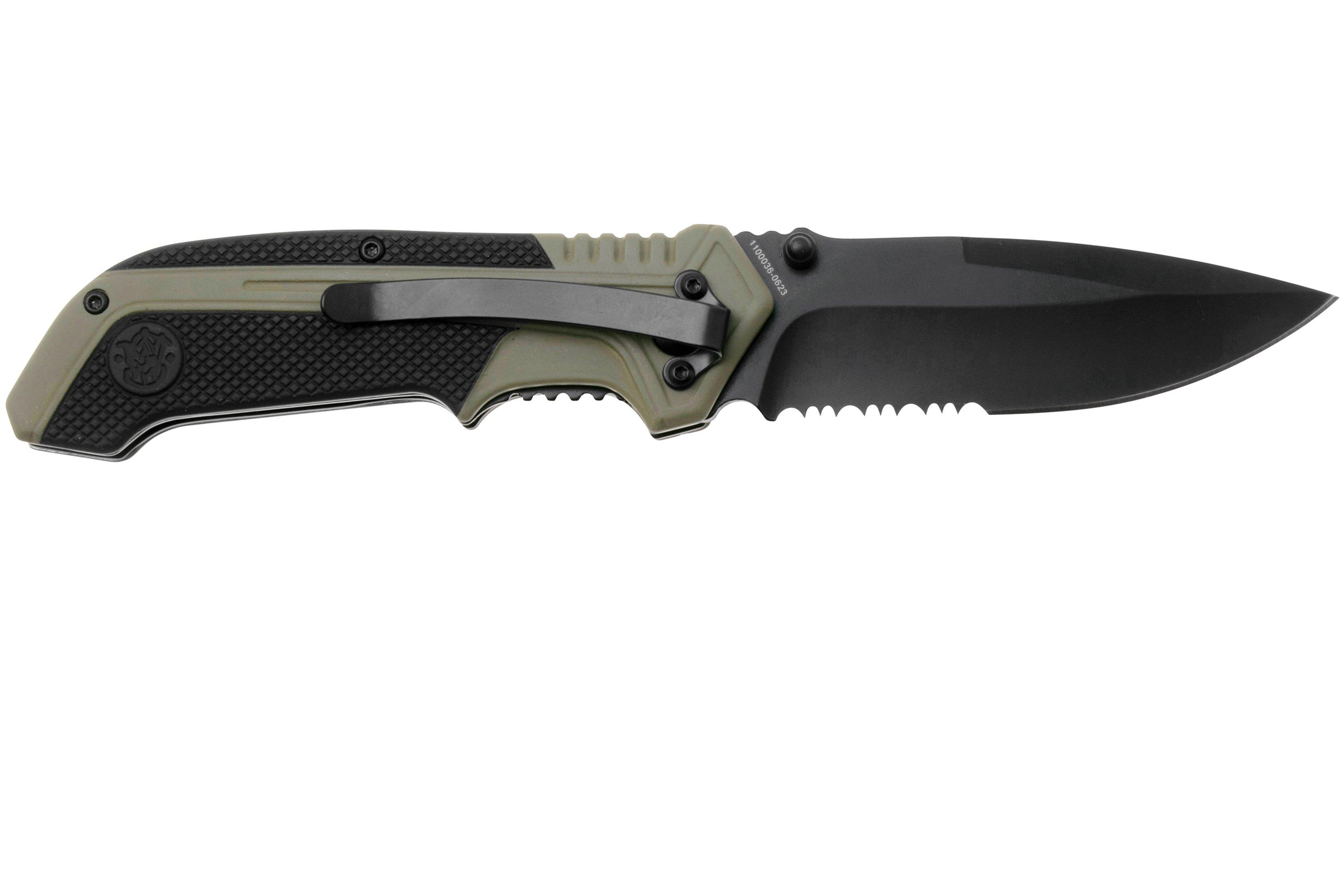 Smith & Wesson S.A.1100036 Spring Assisted Drop Point, OD-Green, zakmes ...