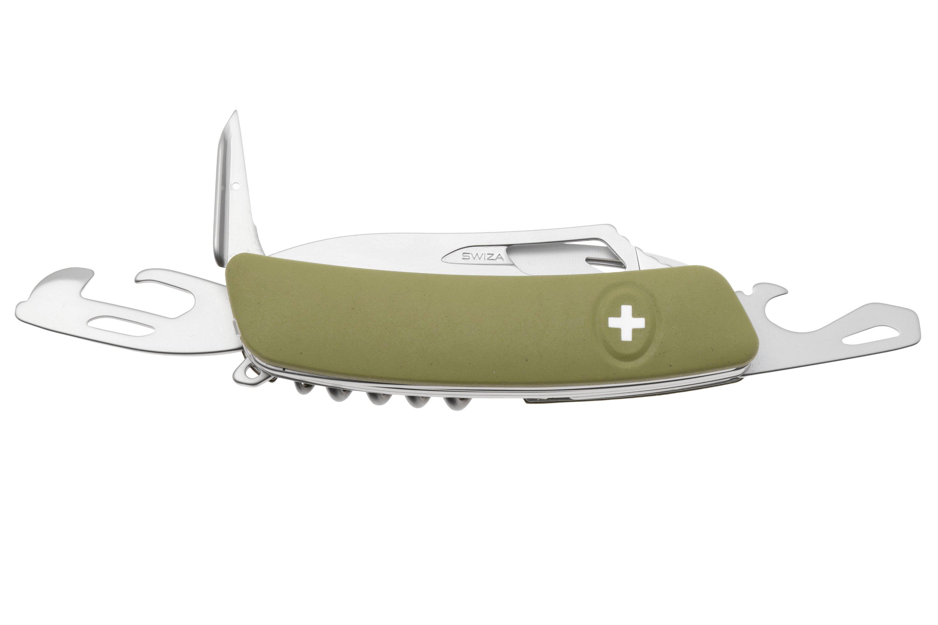 Swiza SH09 TR AM, KST.0136.1050, Olive, Swiss pocket knife, partially serrated, 9 tools ...