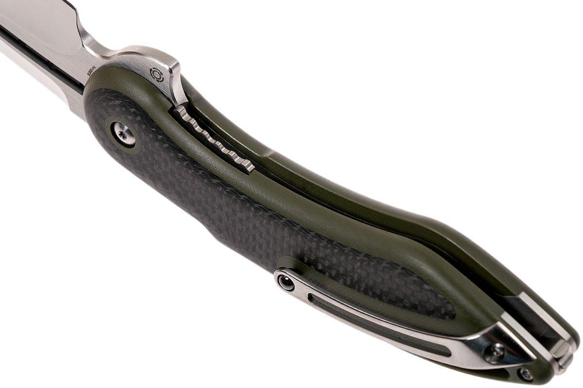 Todd Begg Steelcraft Glimpse, satin fluted blade, green G10 and CF ...