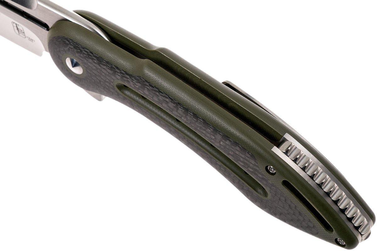 Todd Begg Steelcraft Glimpse, satin fluted blade, green G10 and CF ...