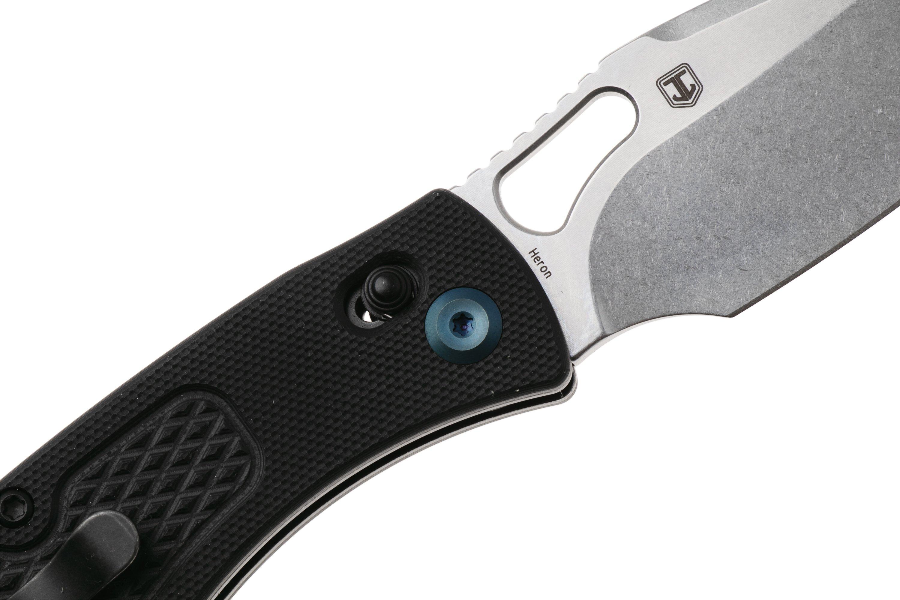 Tenable Knives Heron B2124V4 Stonewashed Nitro-V, Black G10, pocket ...