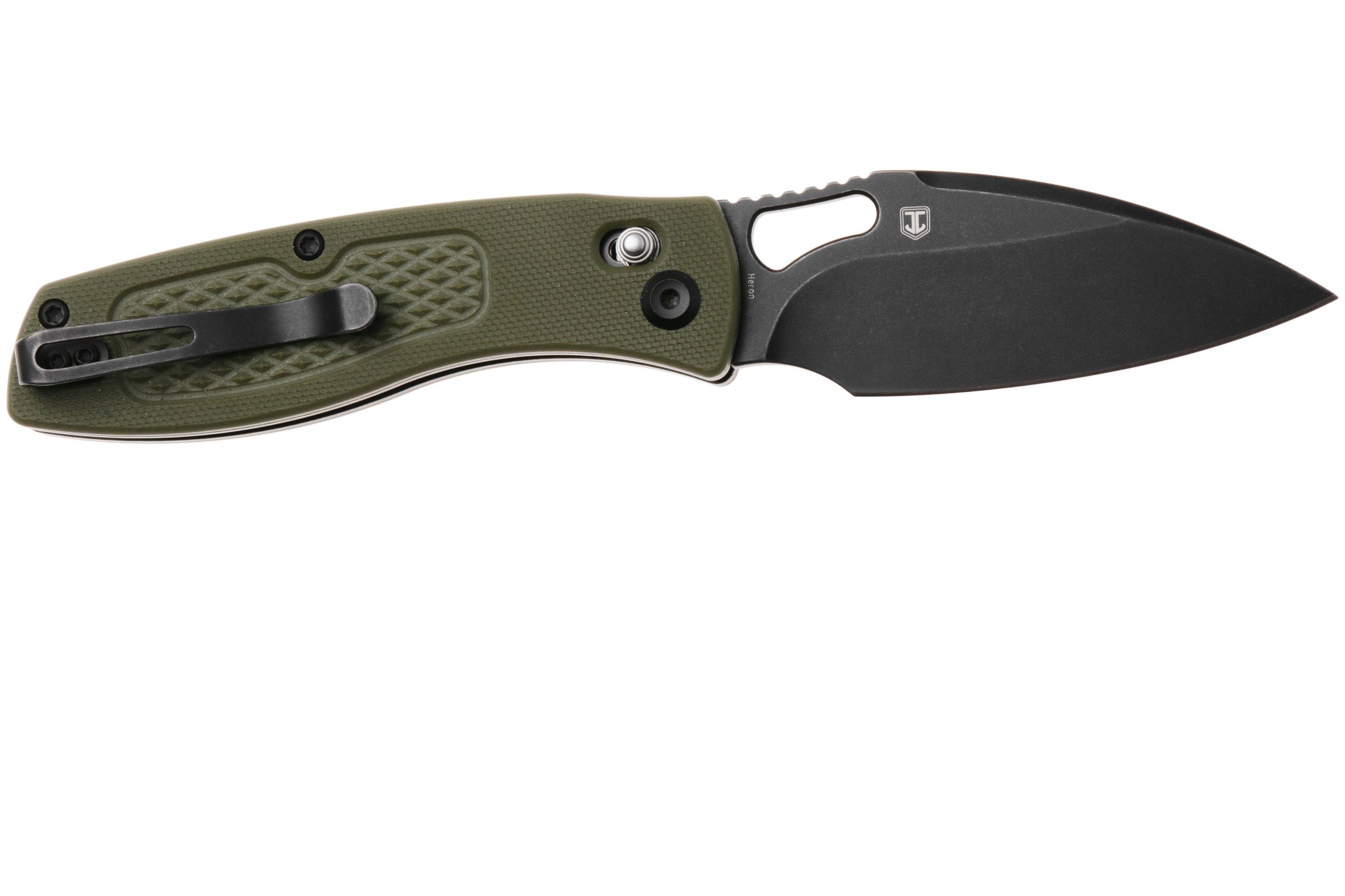 Tenable Knives Heron B2124V5 Blackwashed Nitro-V, Olive Green G10 ...