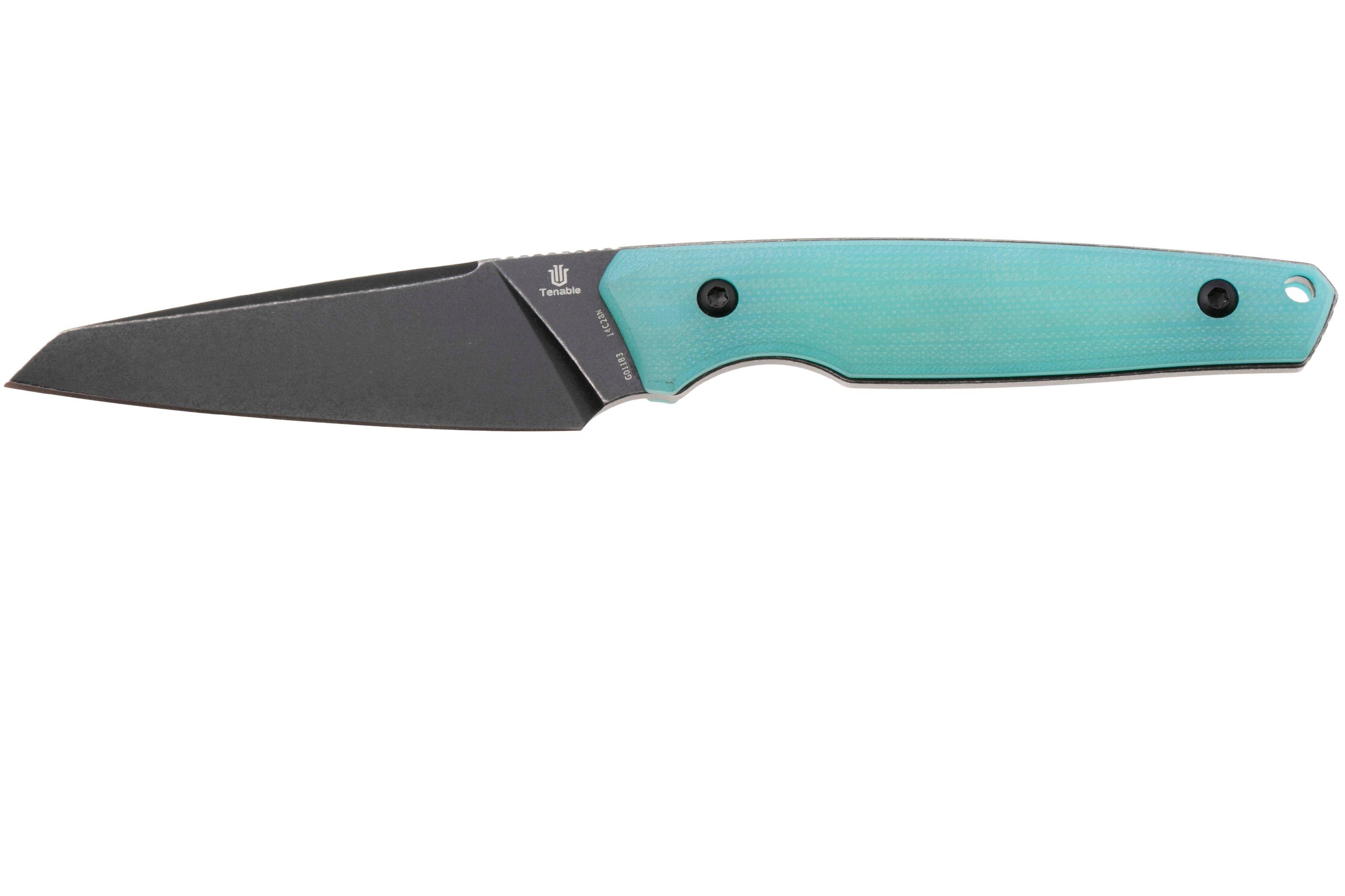 Tenable Knives Parr G011B3 Blackwashed 14C28N, Blue G10, fixed knife ...