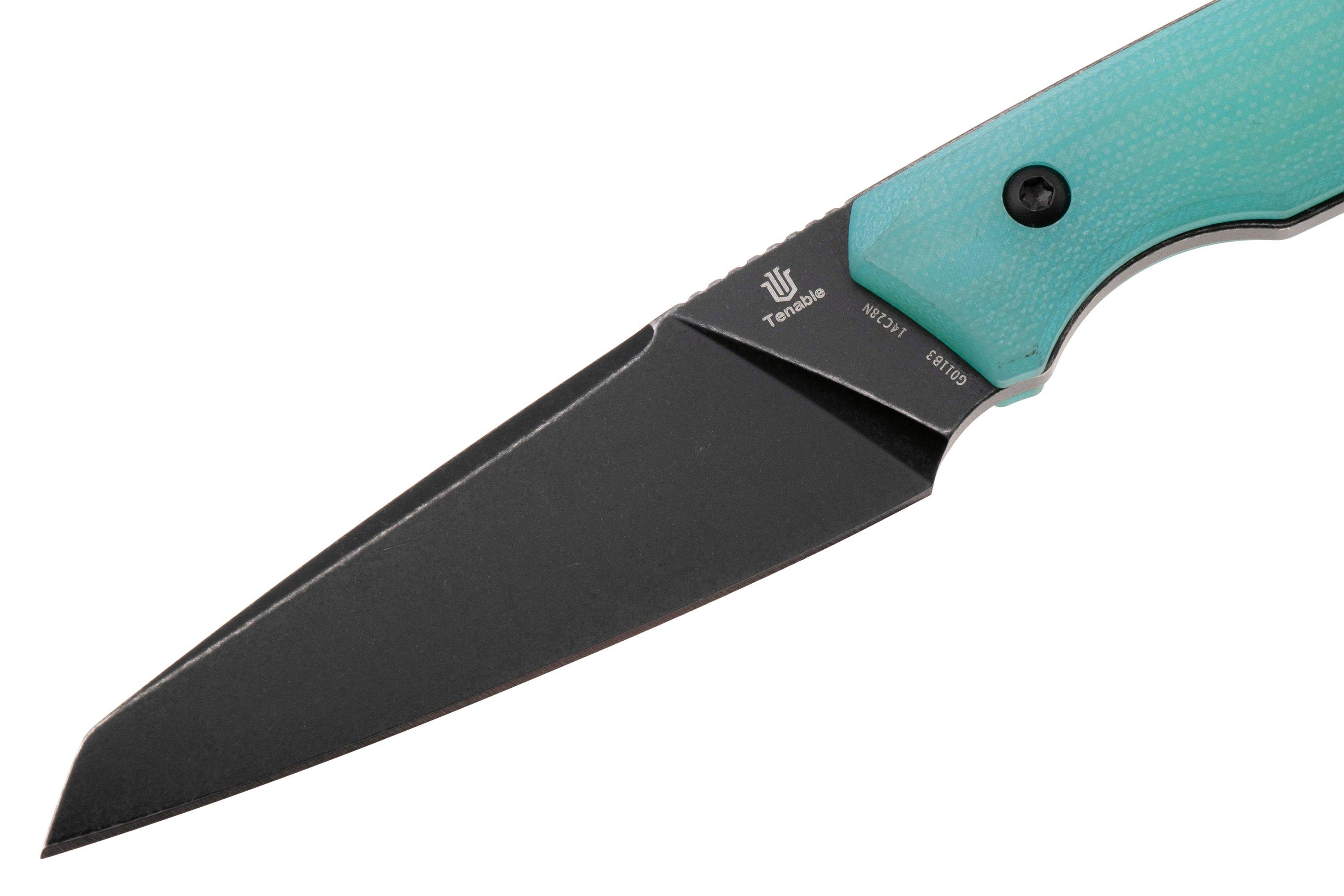 Tenable Knives Parr G011B3 Blackwashed 14C28N, Blue G10, fixed knife ...