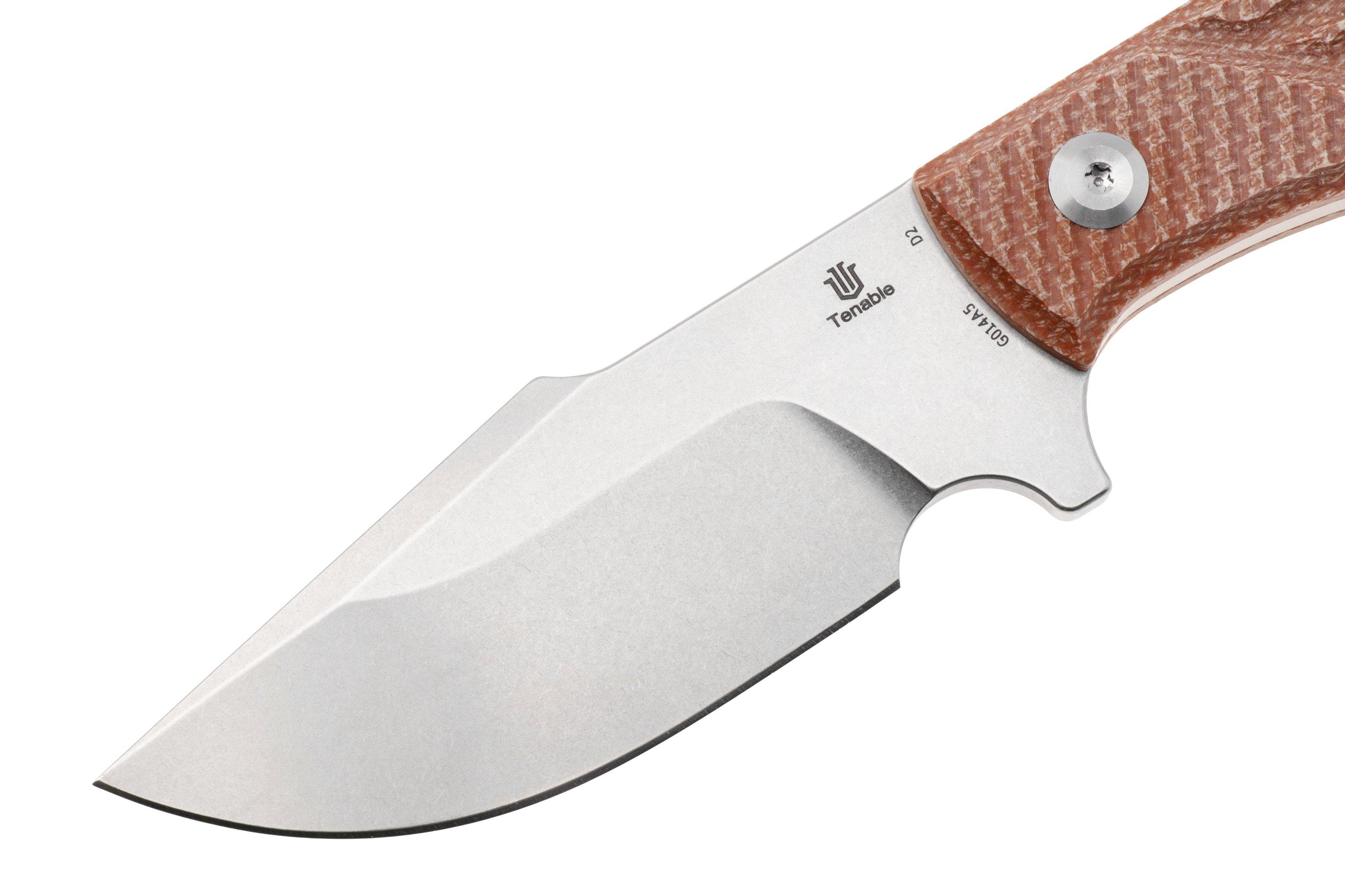 Tenable Knives Tiny Dancer G014A5 Stonewashed D2, Brown Micarta, fixed ...