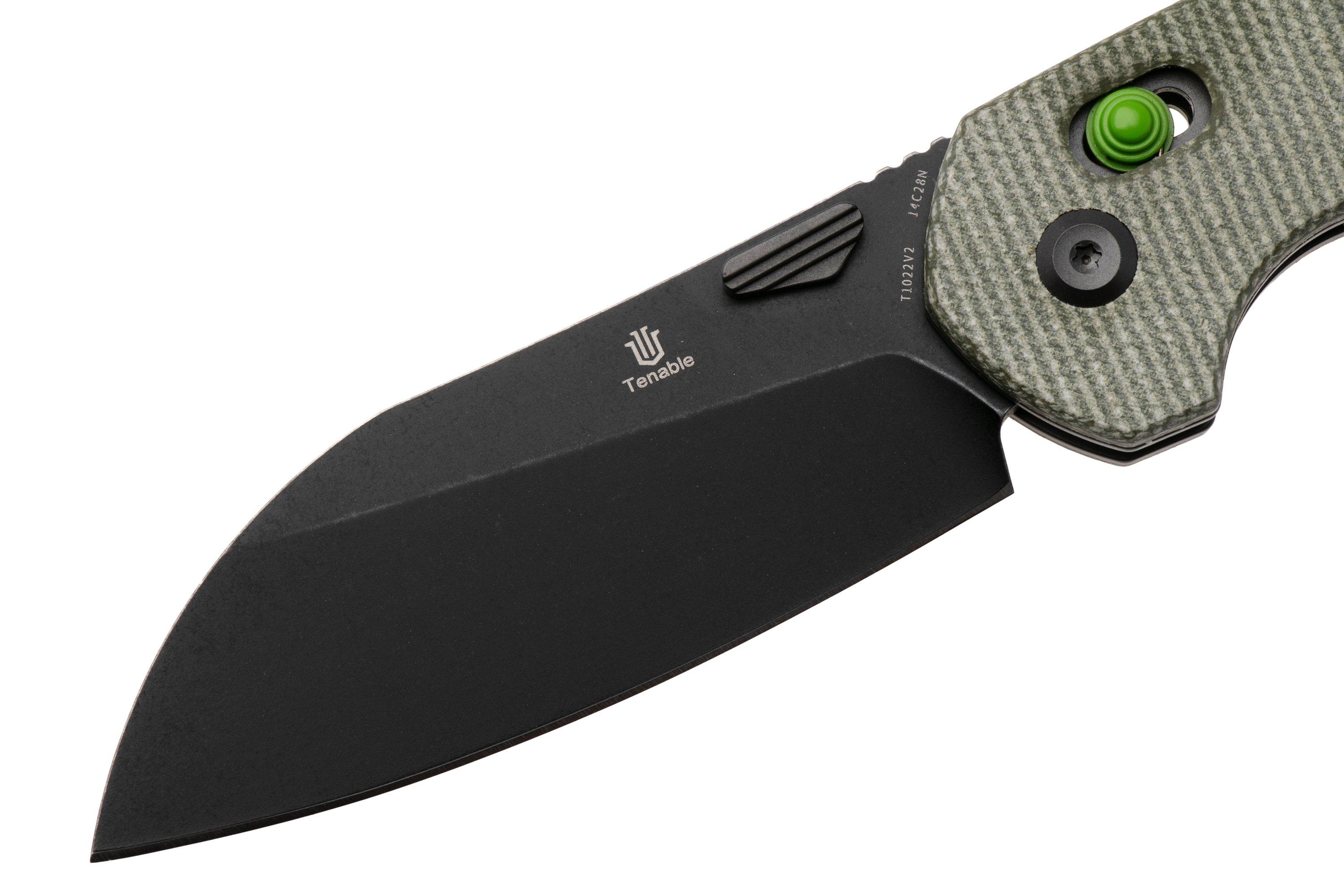 Tenable Knives Model 6 T1022V2 Blackwashed 14C28N, Green Micarta ...