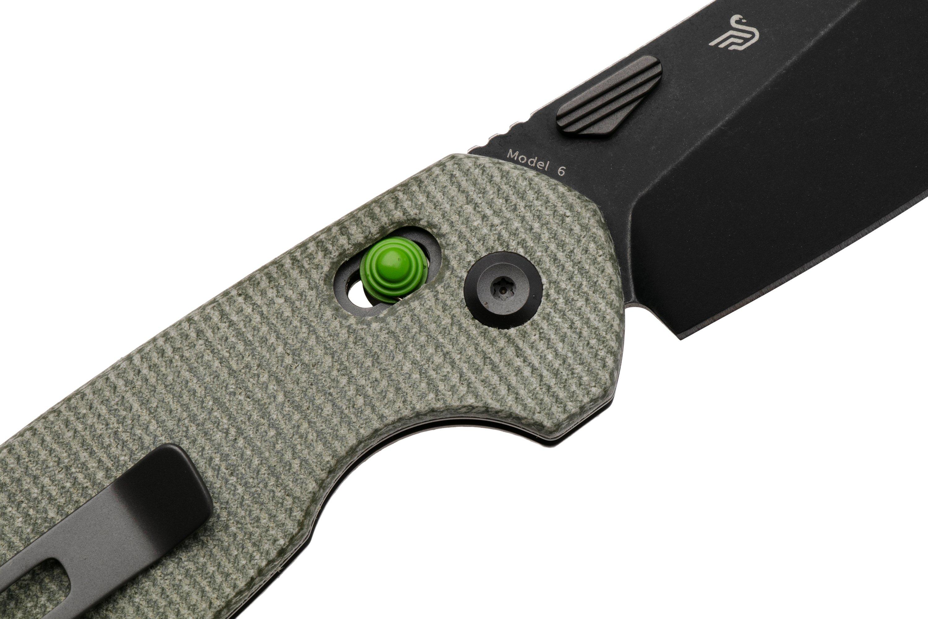 Tenable Knives Model 6 T1022V2 Blackwashed 14C28N, Green Micarta ...