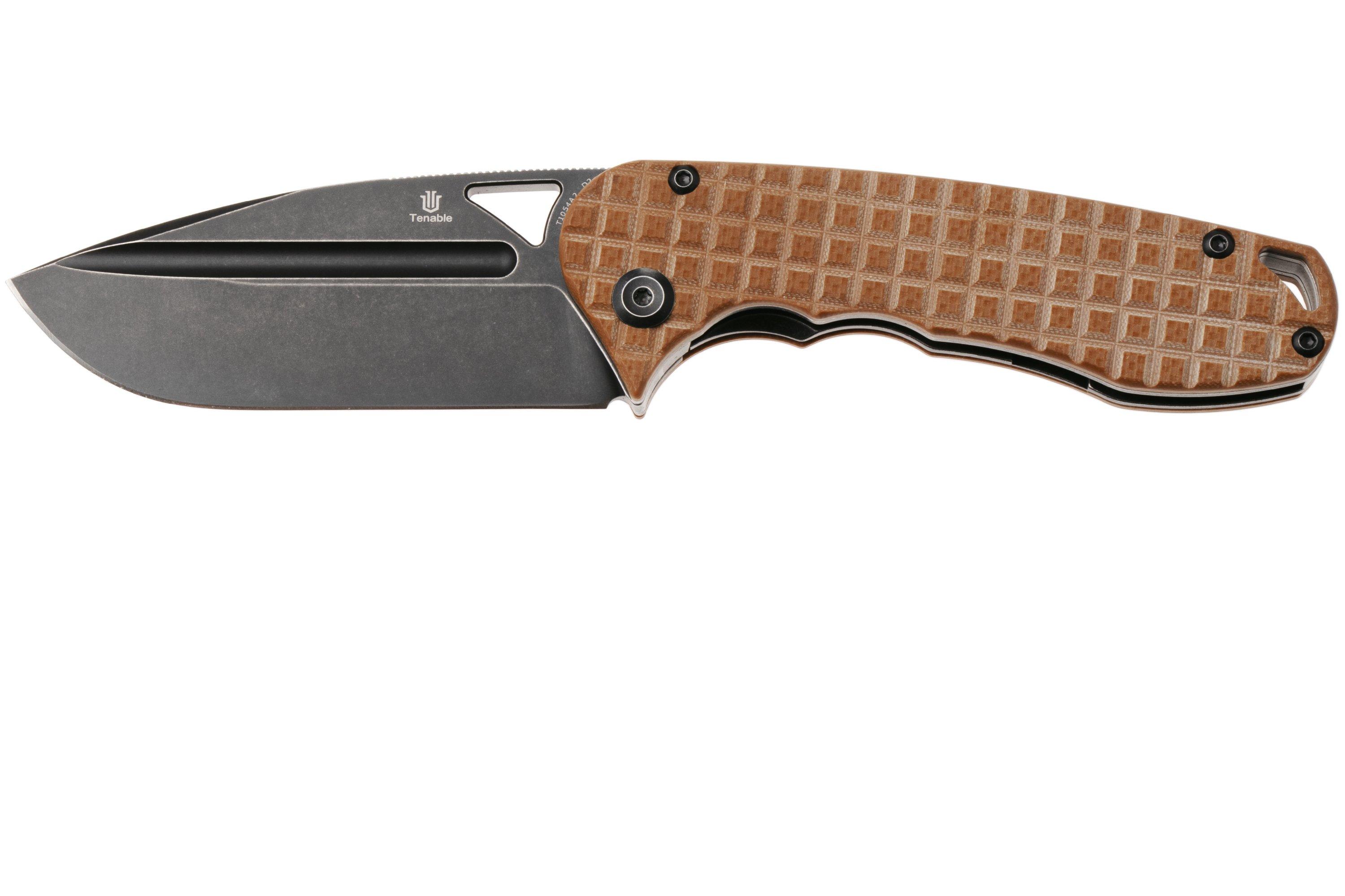Tenable Knives Bömbur T1054A2 Blackwashed D2, Frag Pattern Brown G10 ...
