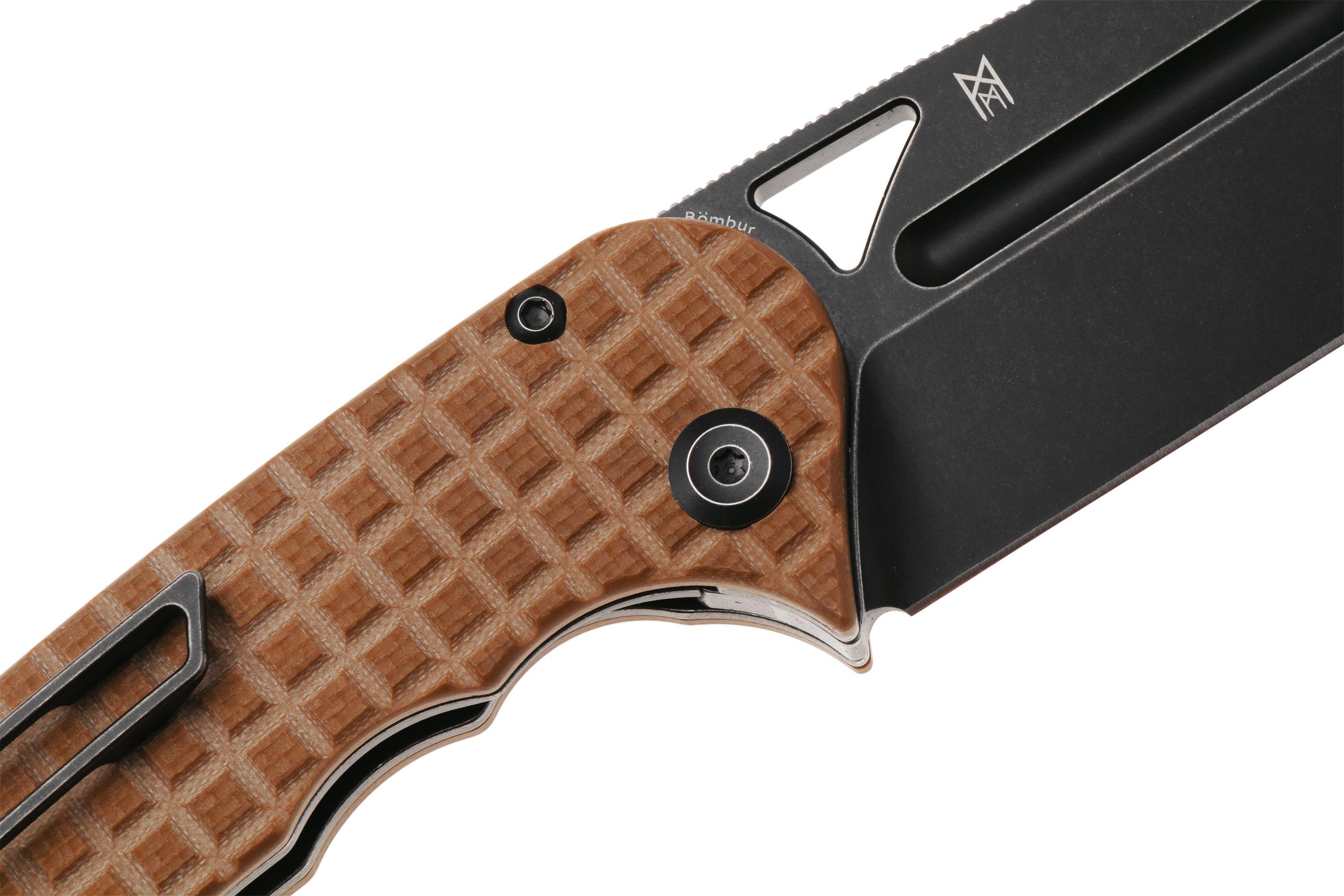 Tenable Knives Bömbur T1054A2 Blackwashed D2, Frag Pattern Brown G10 ...