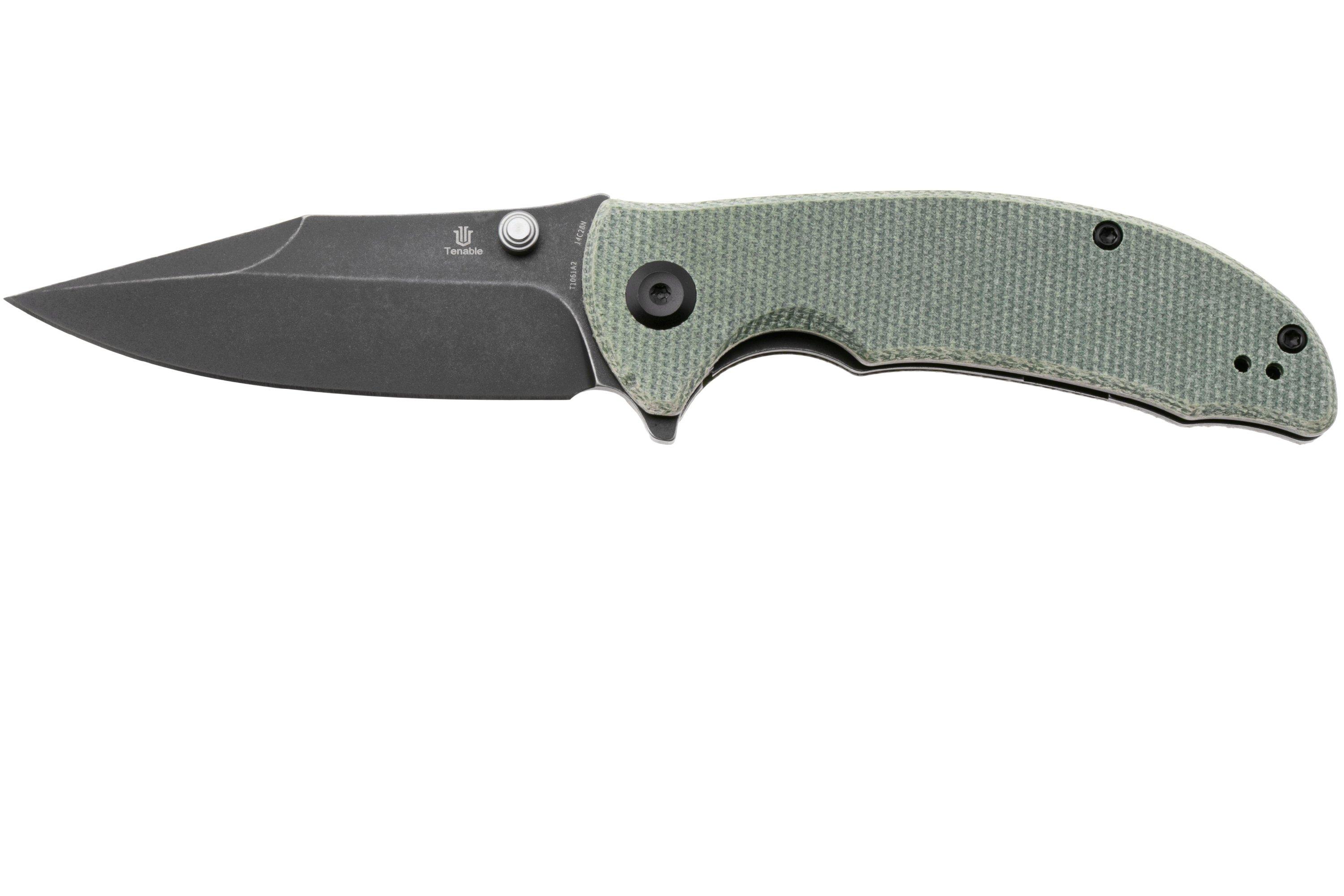 Tenable Knives Rei T1061A2 Blackwashed 14C28N, Green Micarta, pocket ...