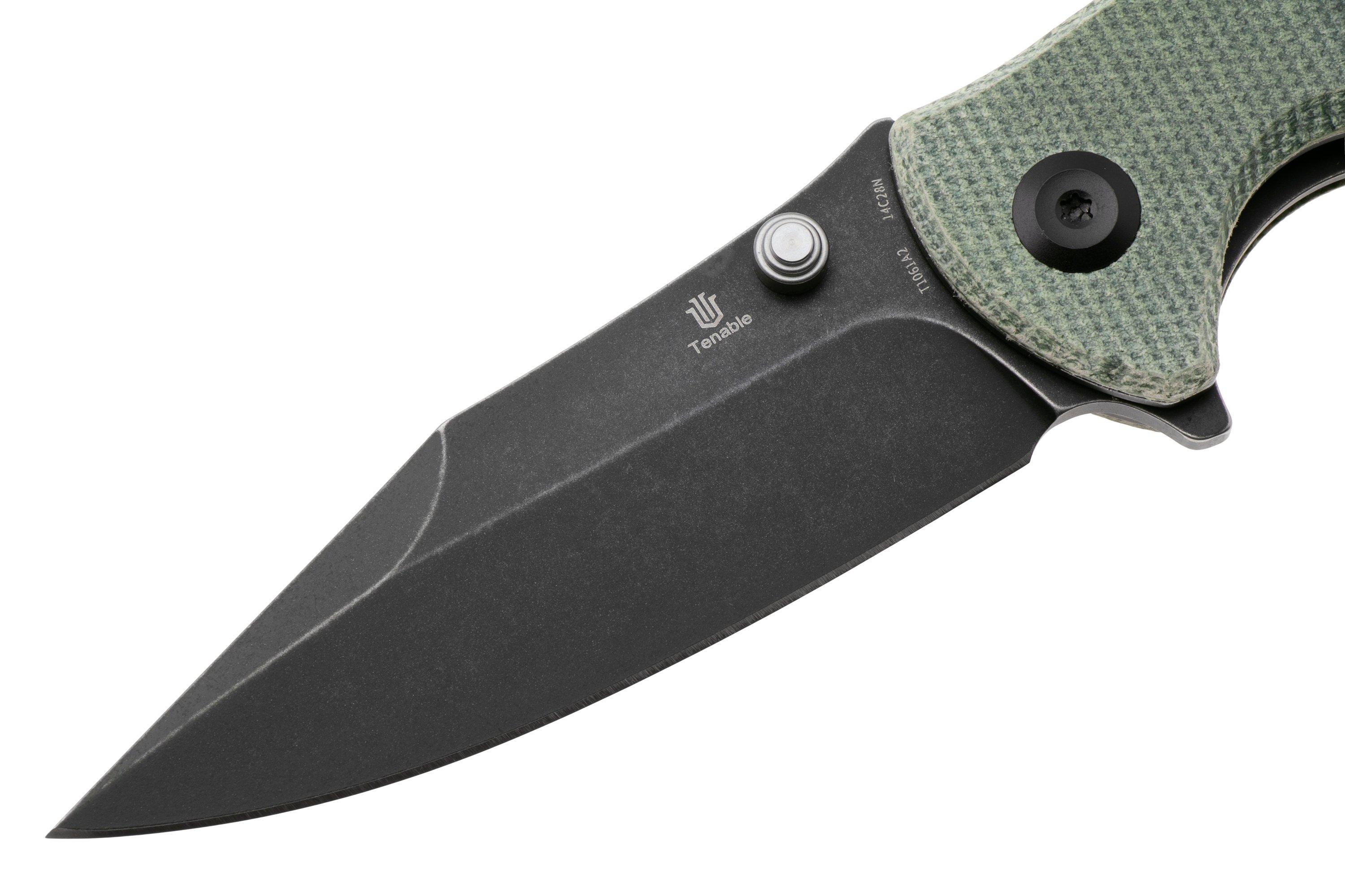 Tenable Knives Rei T1061A2 Blackwashed 14C28N, Green Micarta, pocket ...