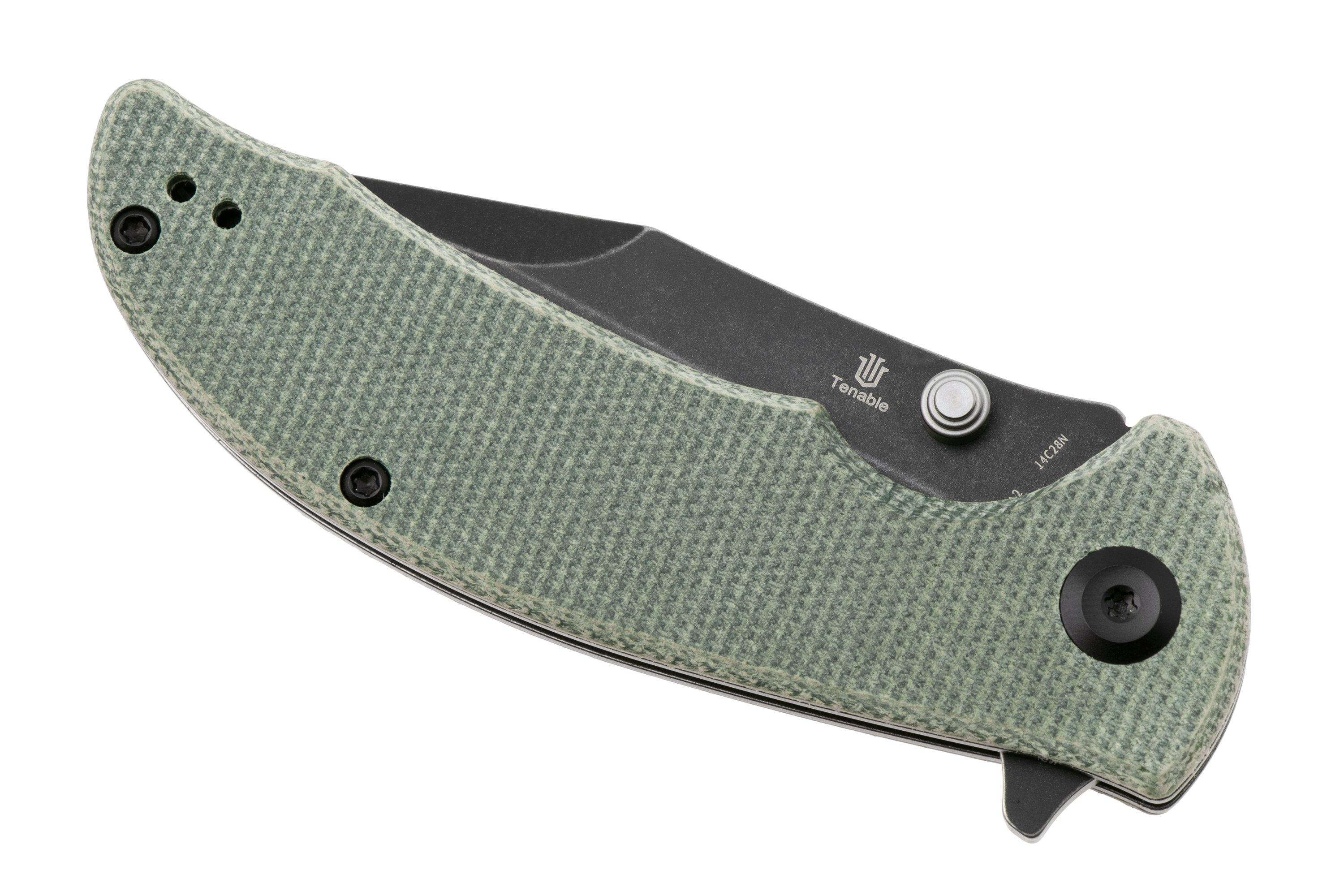 Tenable Knives Rei T1061A2 Blackwashed 14C28N, Green Micarta, pocket ...
