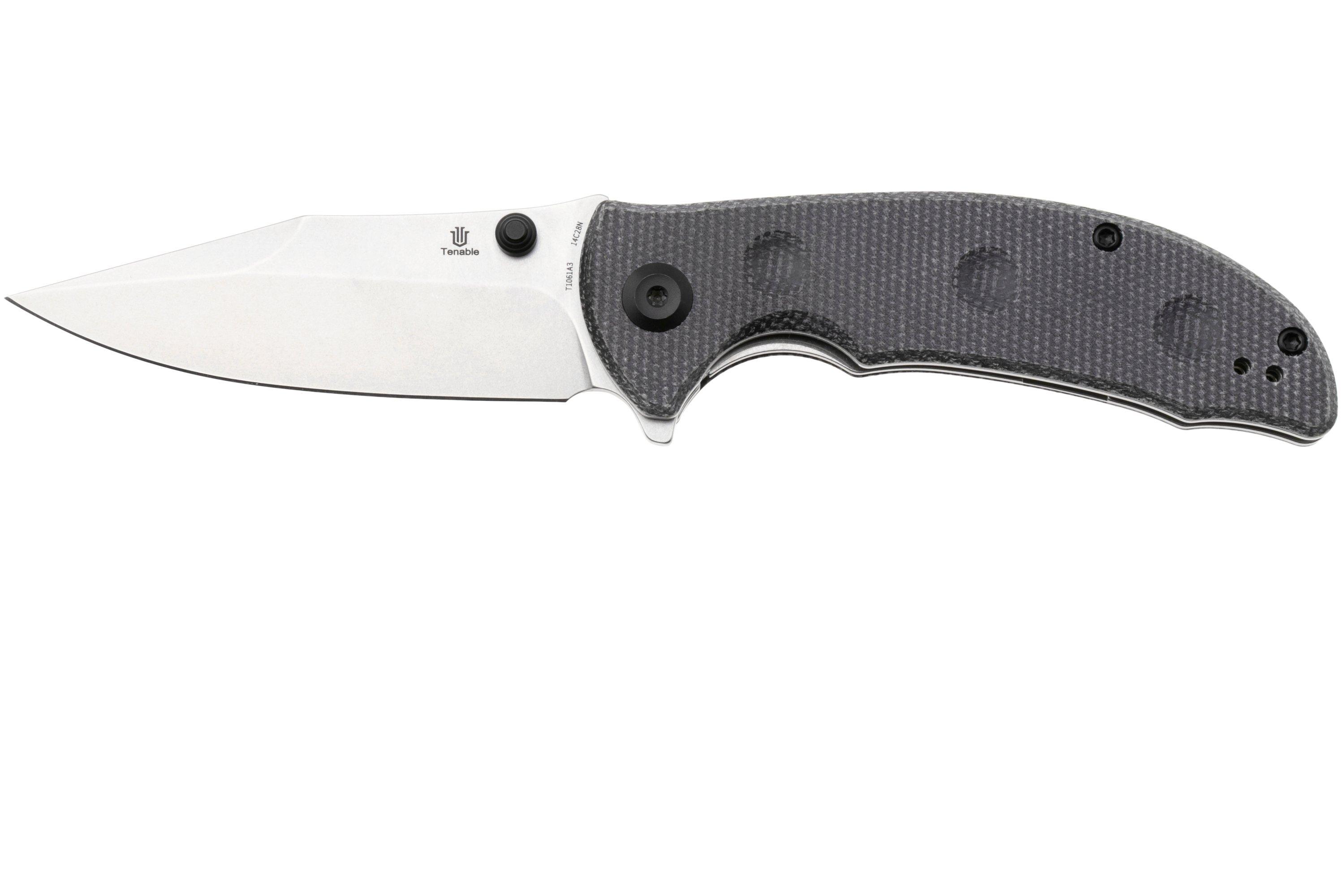 Tenable Knives Rei T1061A3 Stonewashed 14C28N, Black Micarta, pocket ...