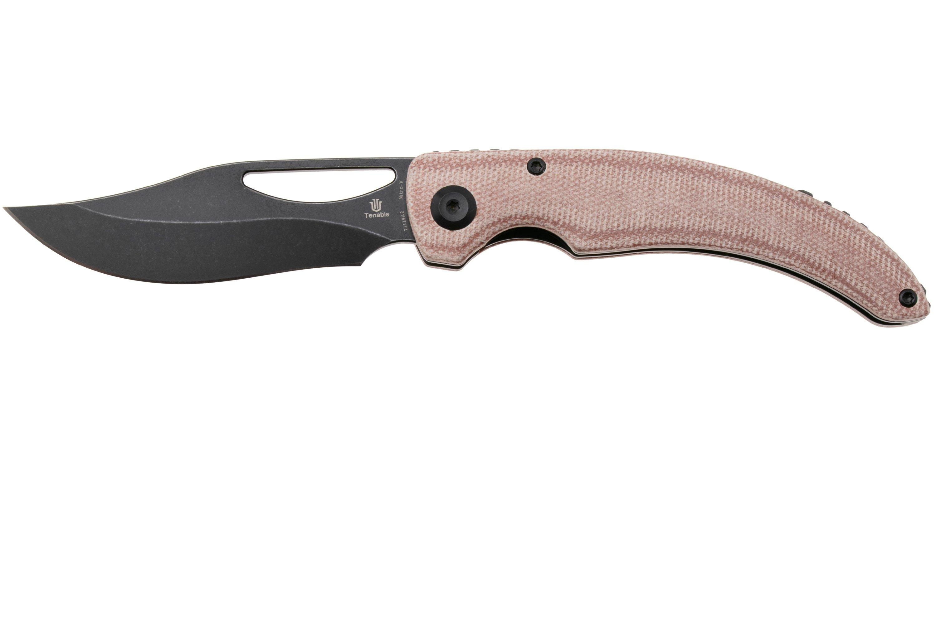 Tenable Knives Gideon T1119A2 Blackwashed Nitro-V, Brown Micarta ...