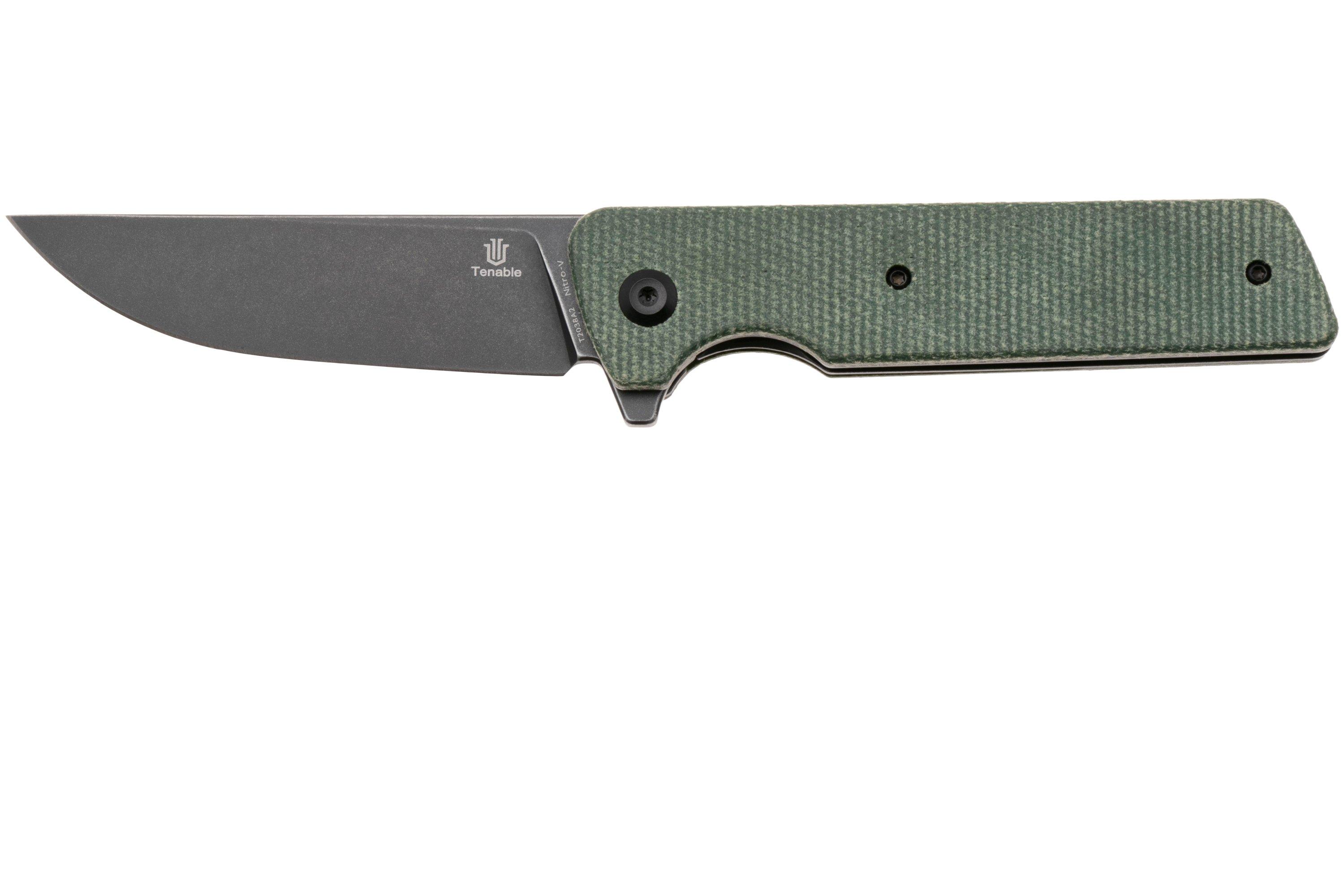 Tenable Knives Anomaly T2038A2 Blackwashed NItro-V, Green Micarta ...