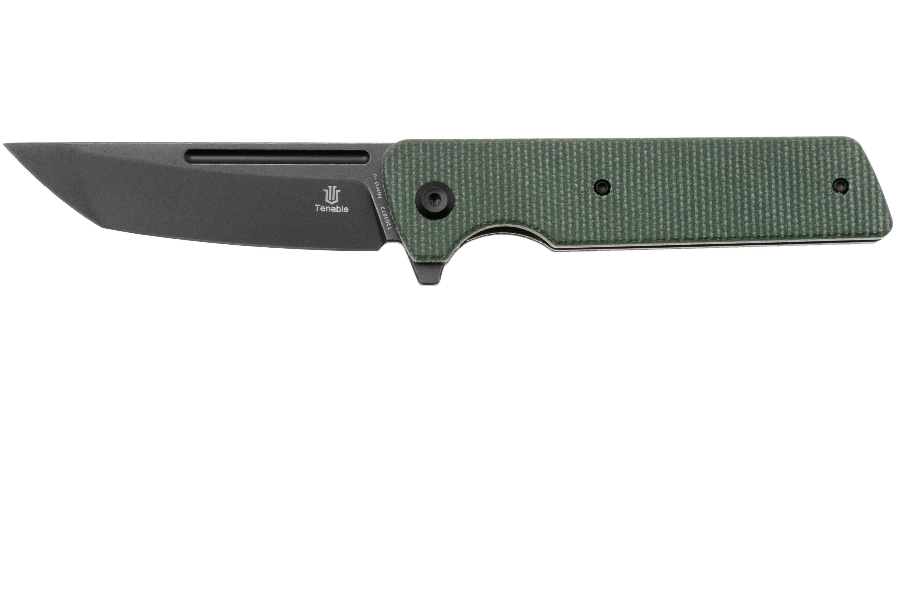 Tenable Knives Anomaly T2038T2 Blackwashed Nitro-V, Green Micarta ...
