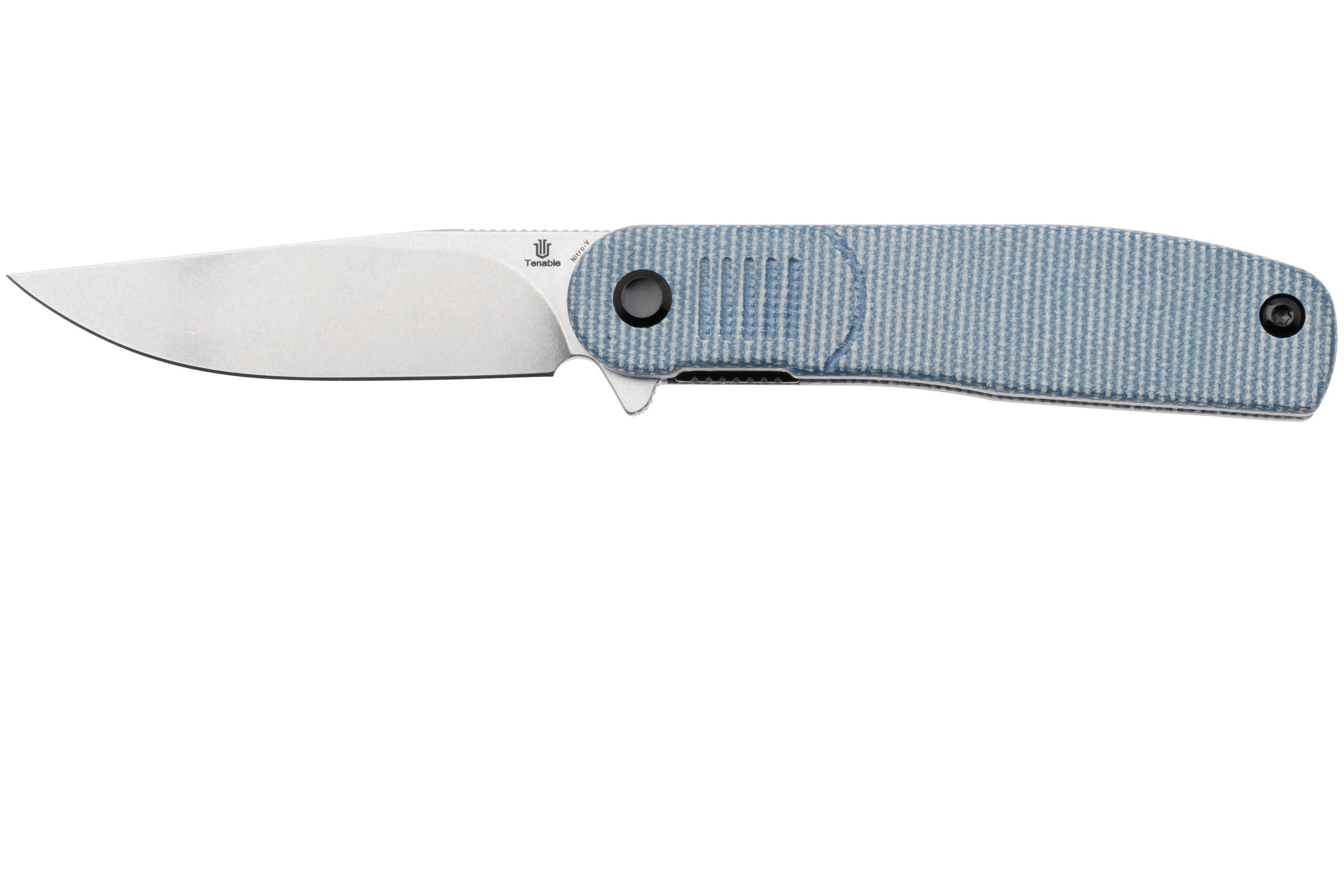 Tenable Knives Einar T2072A2 Stonewashed Nitro-V, Blue Micarta, pocket ...
