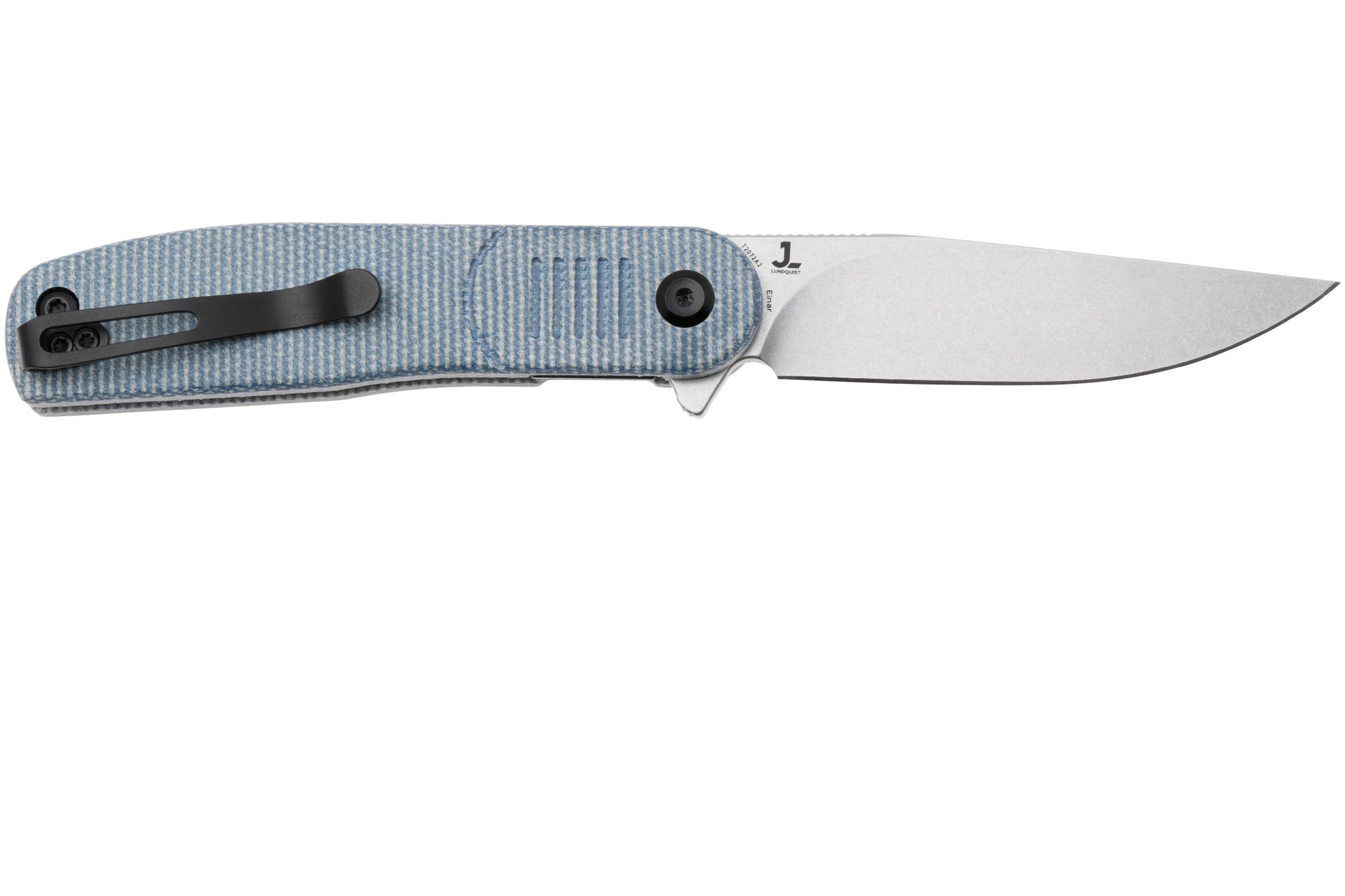 Tenable Knives Einar T2072A2 Stonewashed Nitro-V, Blue Micarta, pocket ...