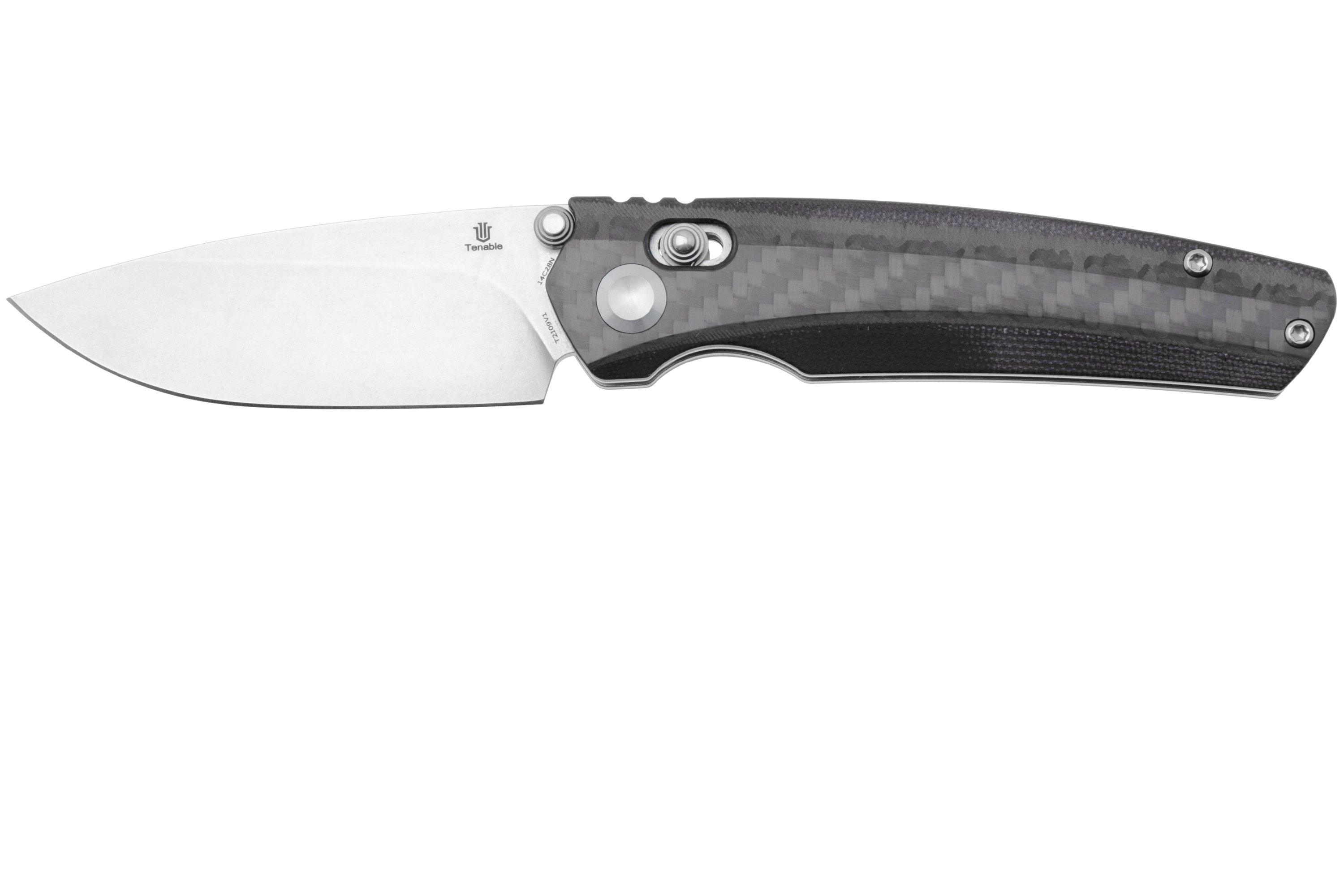 Tenable Knives Raven T2109V1 Stonewashed 14C28N, Twill Carbon Fiber ...