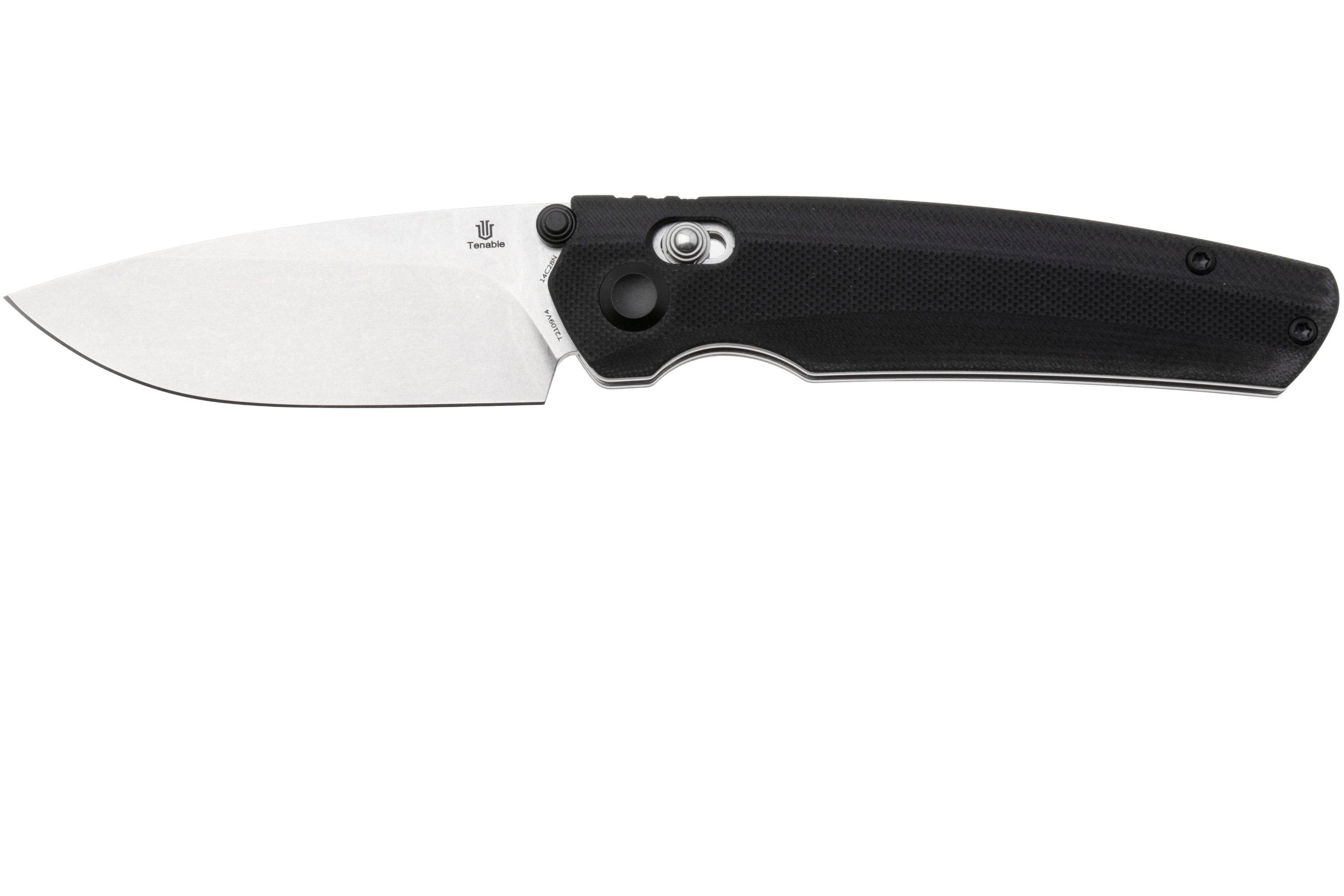Tenable Knives Raven T2109V4 Stonewashed 14C28N, Black G10, pocket ...